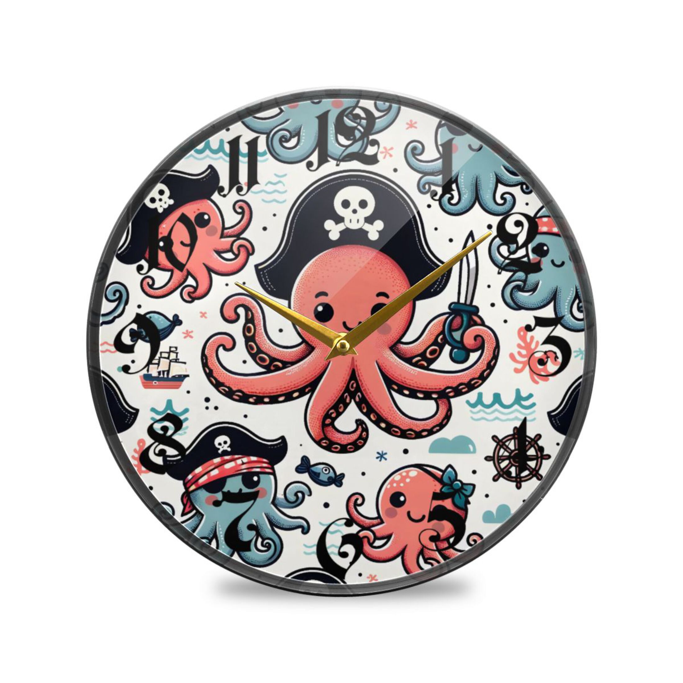 12" Round Silent Wall Clocks Cute Cartoon Octopus Acrylic Battery ...