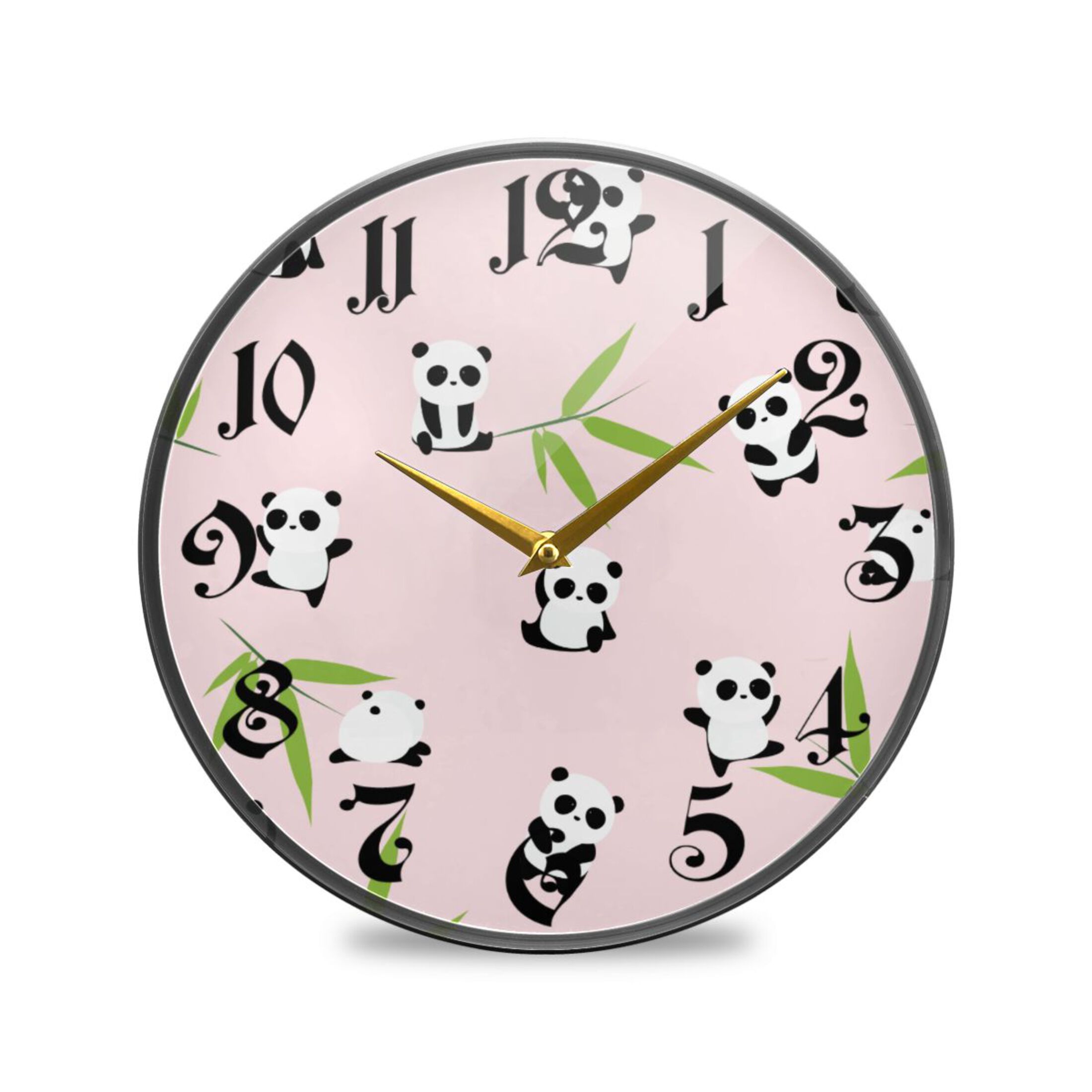 12" Round Silent Wall Clocks Cute Cartoon Panda Acrylic Battery ...