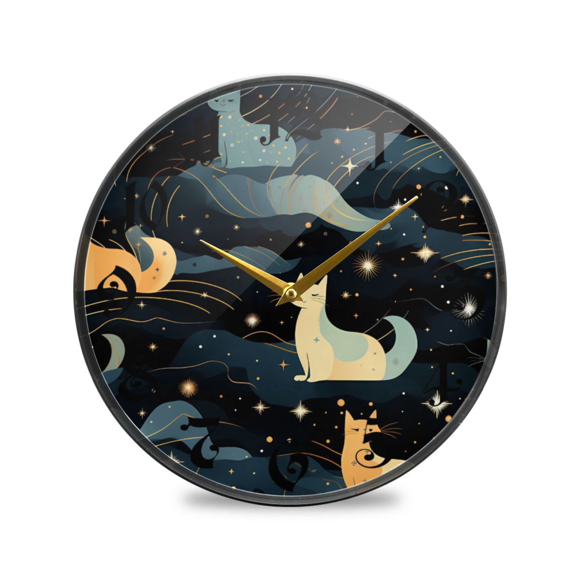 12" Round Silent Wall Clocks Cute Cats Acrylic Battery Operated Clock ...