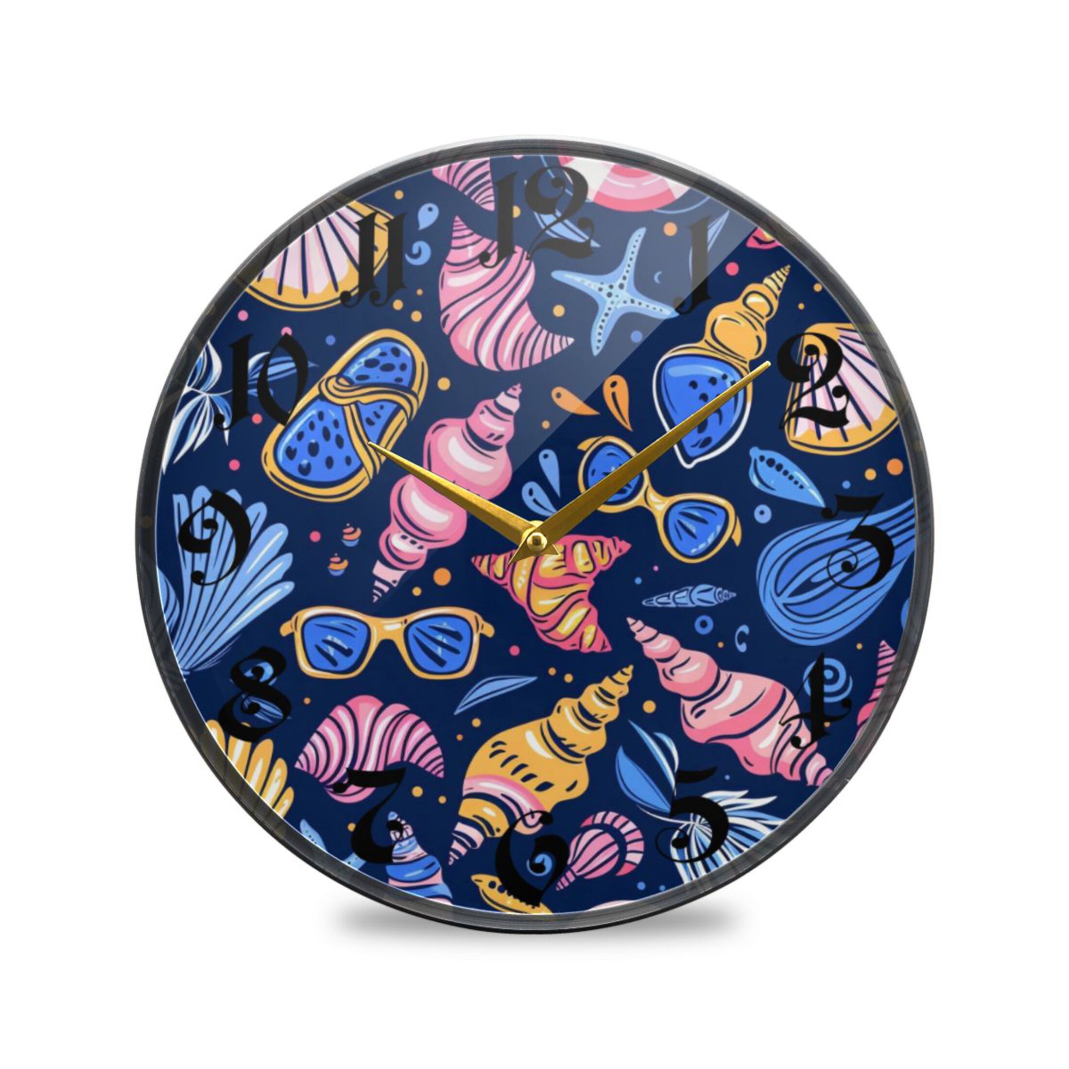 12" Round Silent Wall Clocks Cute Conch Sea Shells Acrylic Battery ...
