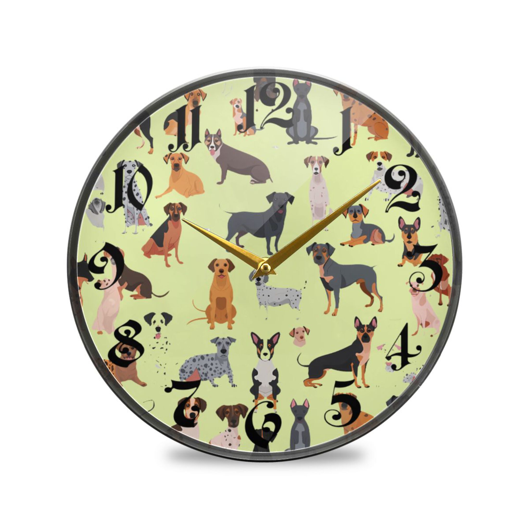 12" Round Silent Wall Clocks Cute Difference Dogs Acrylic Battery ...