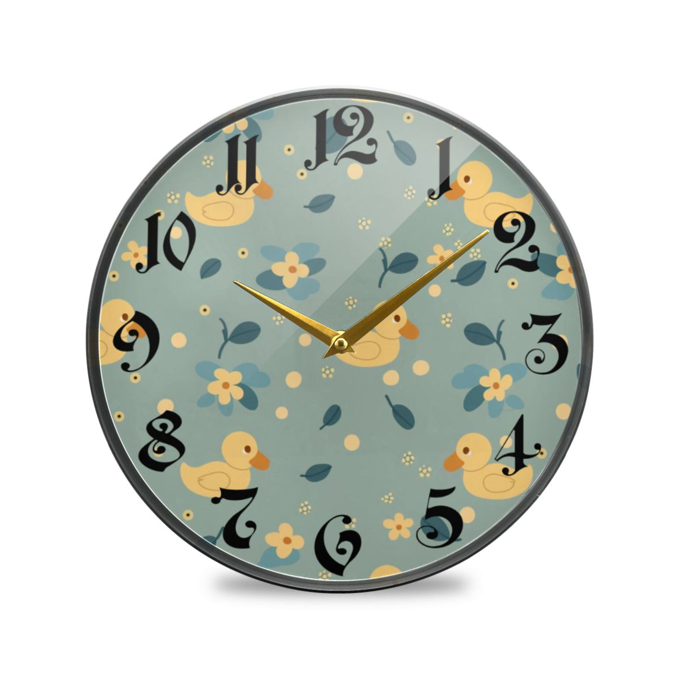 12" Round Silent Wall Clocks Cute Duck and Floral Acrylic Battery ...
