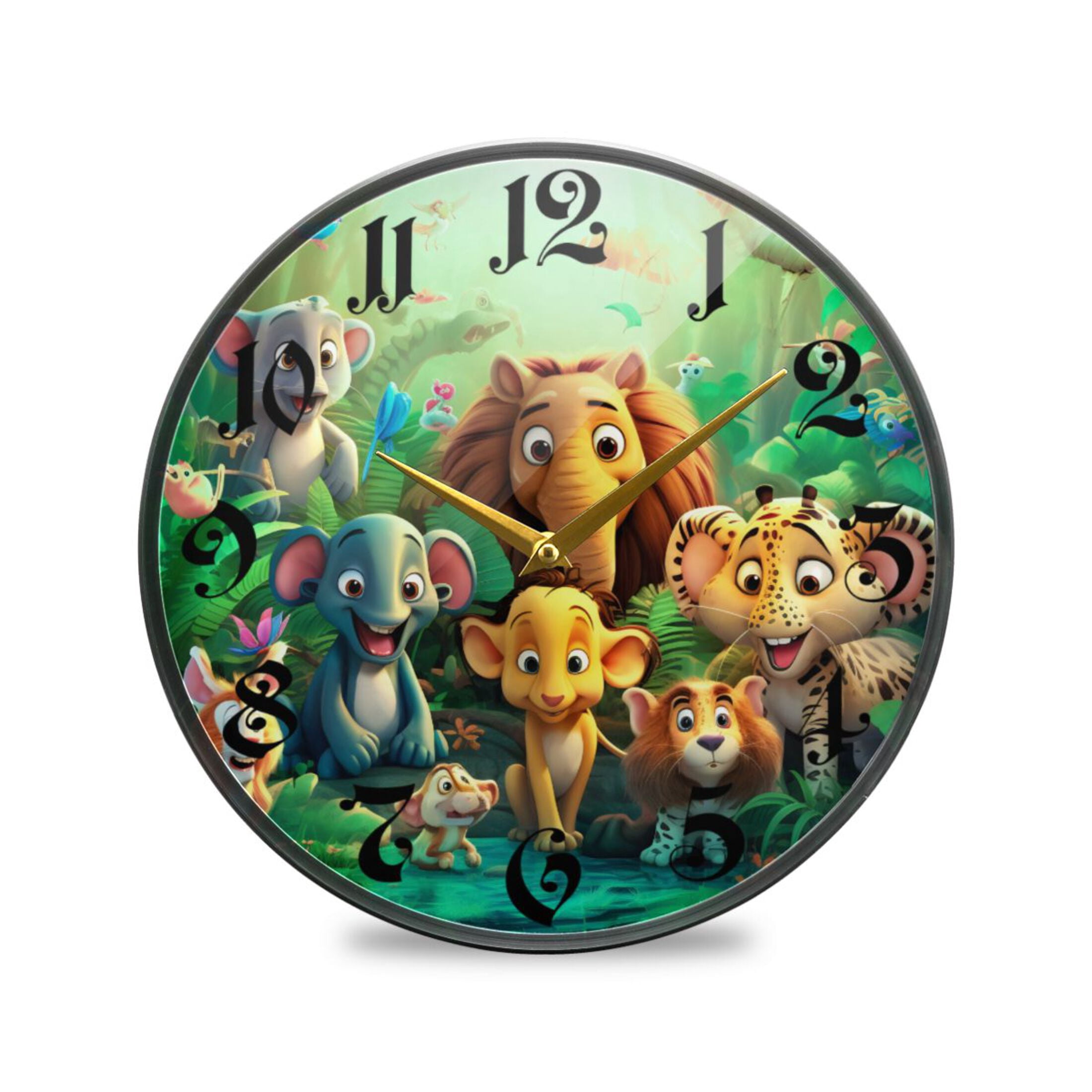 12" Round Silent Wall Clocks Cute Elephants in Forest Acrylic Battery Operated Clock Non-Ticking ...
