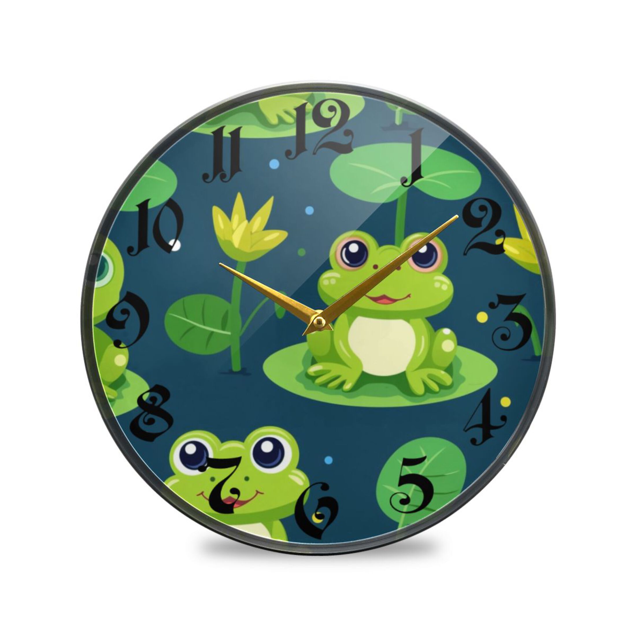 12" Round Silent Wall Clocks Cute Frogs Acrylic Battery Operated Clock ...