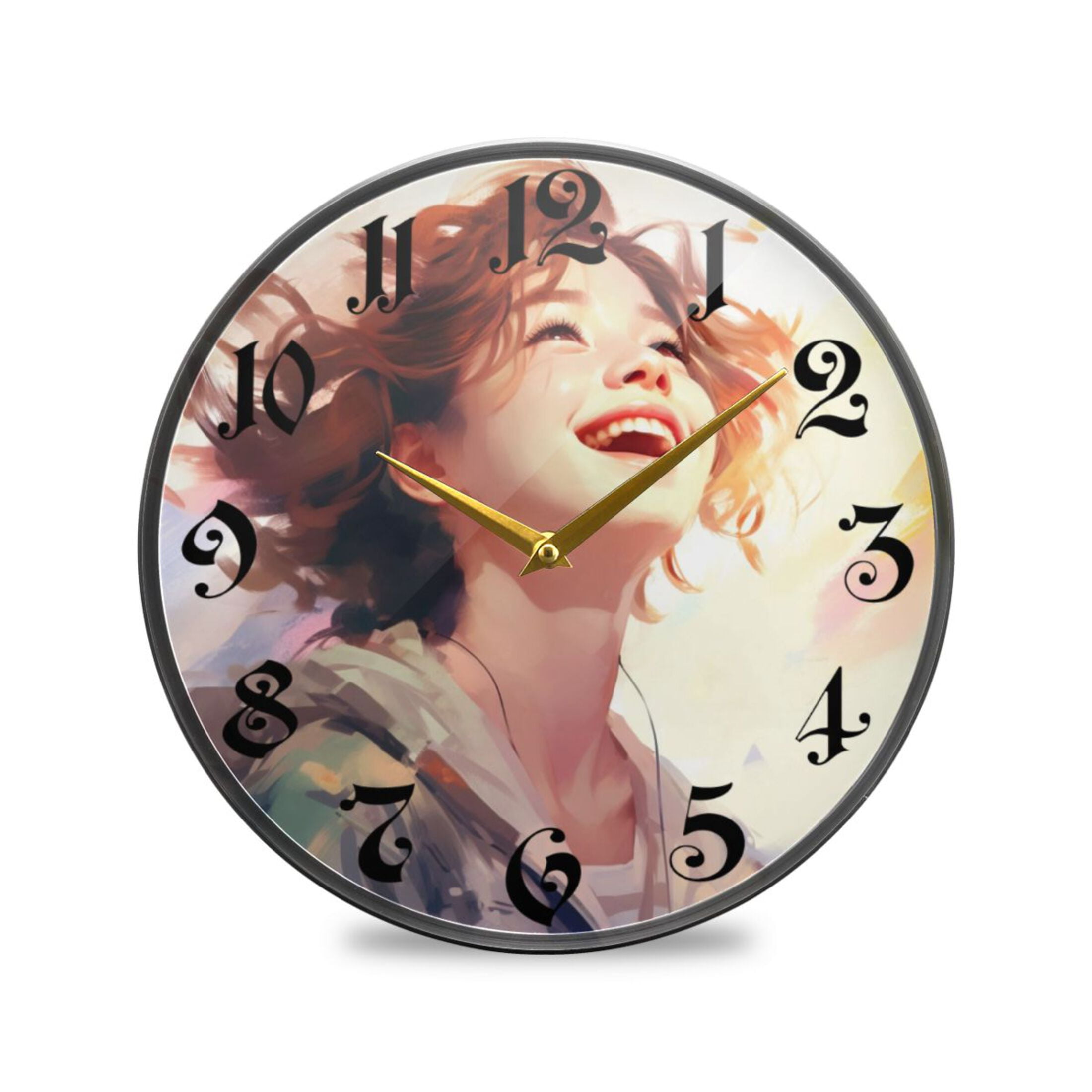 12" Round Silent Wall Clocks Cute Girl Abstract Acrylic Battery Operated Clock Non-Ticking ...