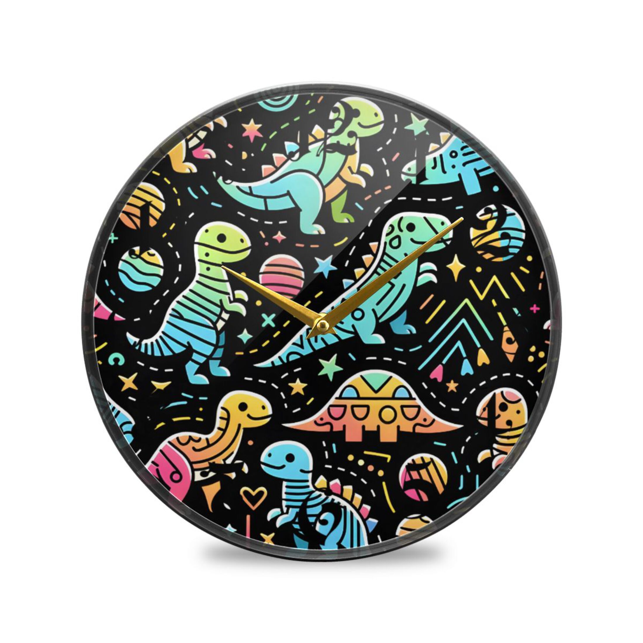 12" Round Silent Wall Clocks Cute Magic Line Dinosaurs Acrylic Battery ...