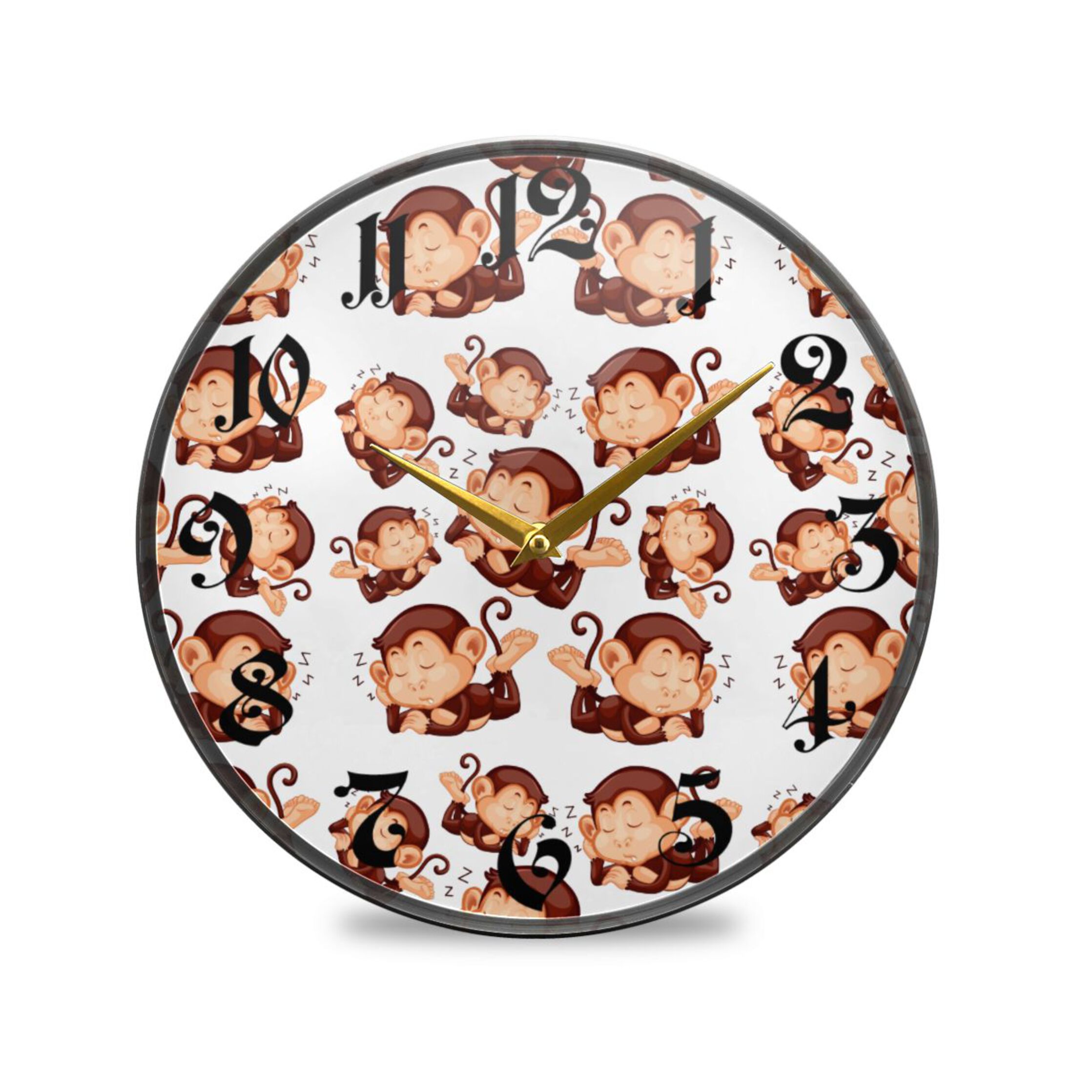 12" Round Silent Wall Clocks Cute Monkey Sleeping Acrylic Battery ...