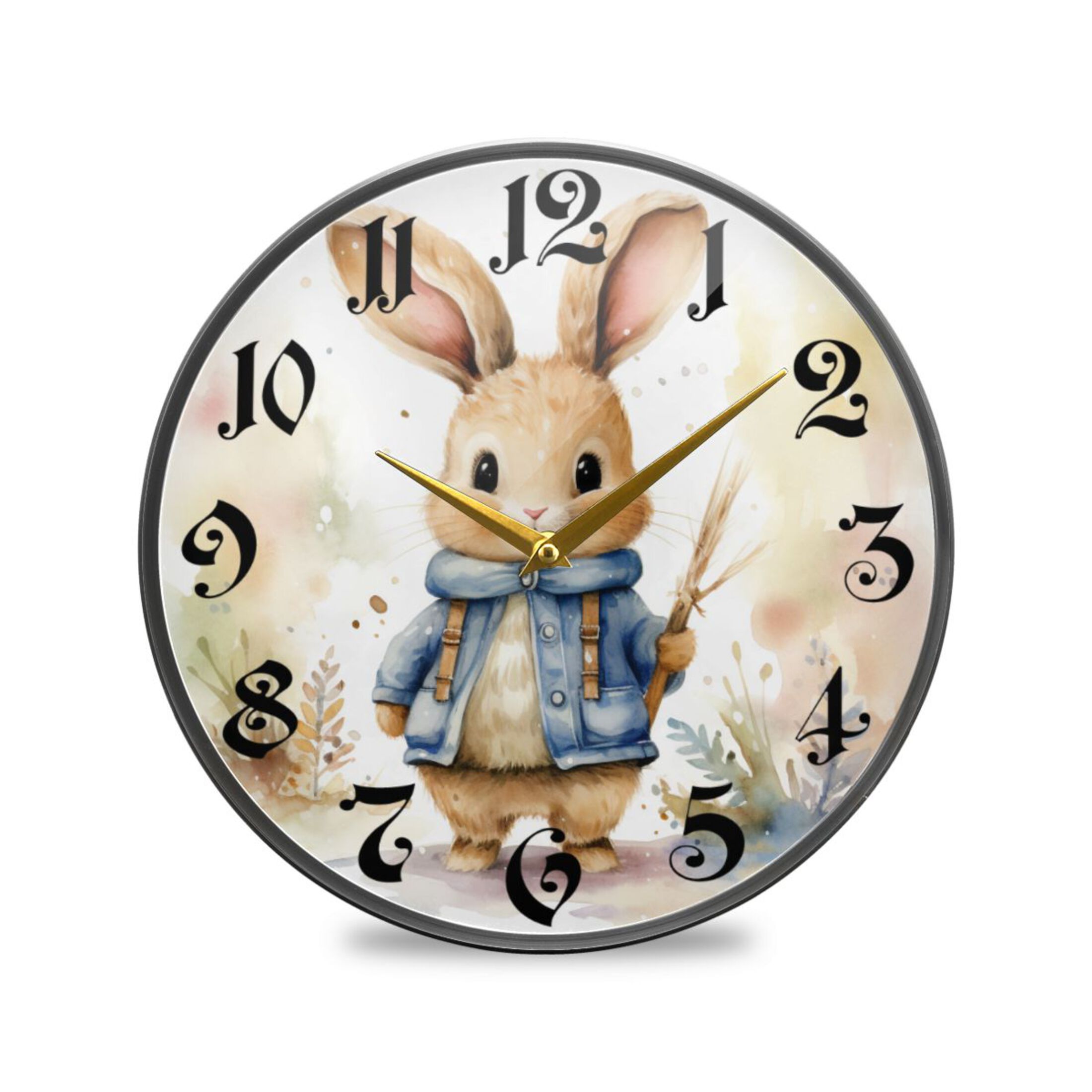 12" Round Silent Wall Clocks Cute Rabbit Acrylic Battery Operated Clock ...