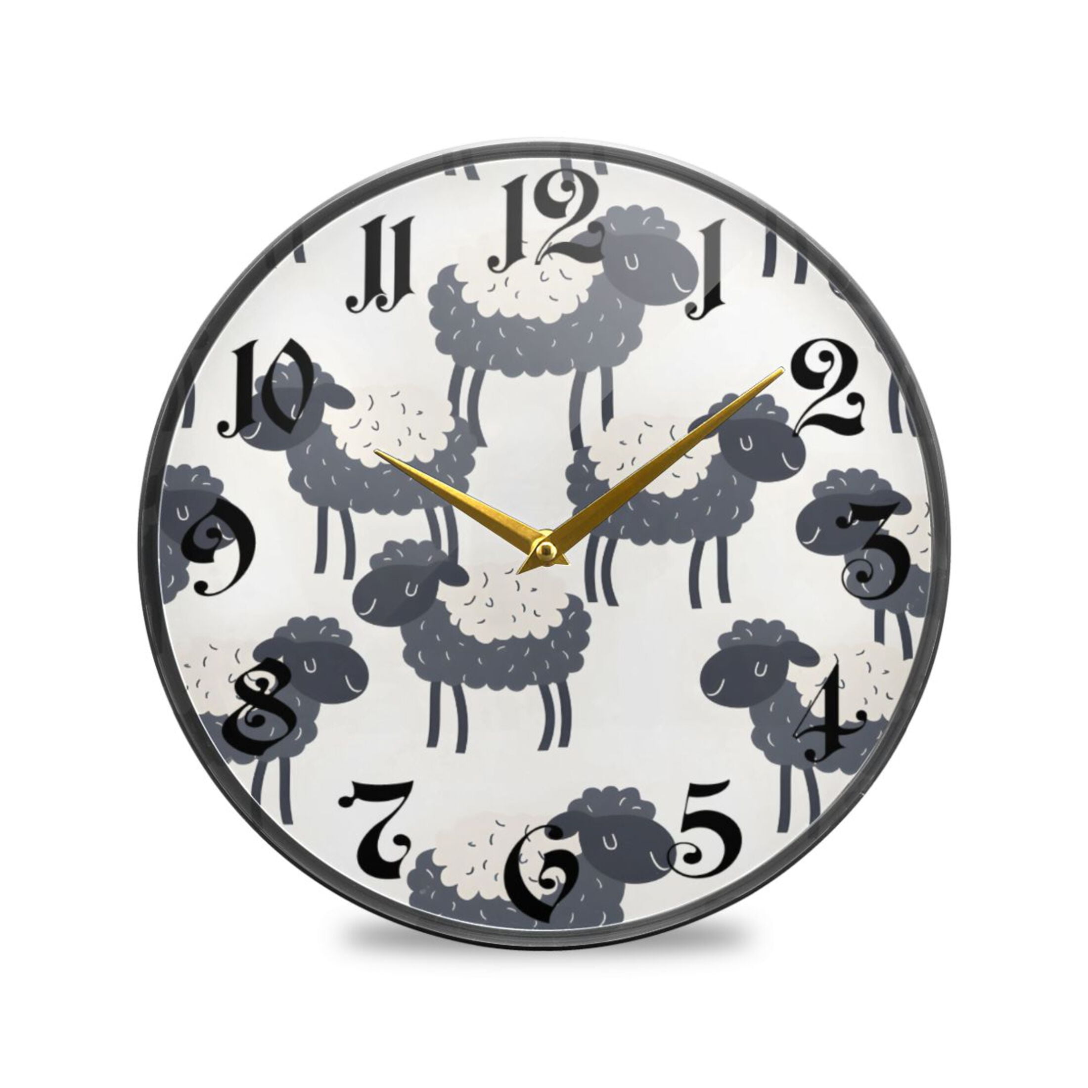 12" Round Silent Wall Clocks Cute Sheep Acrylic Battery Operated Clock ...