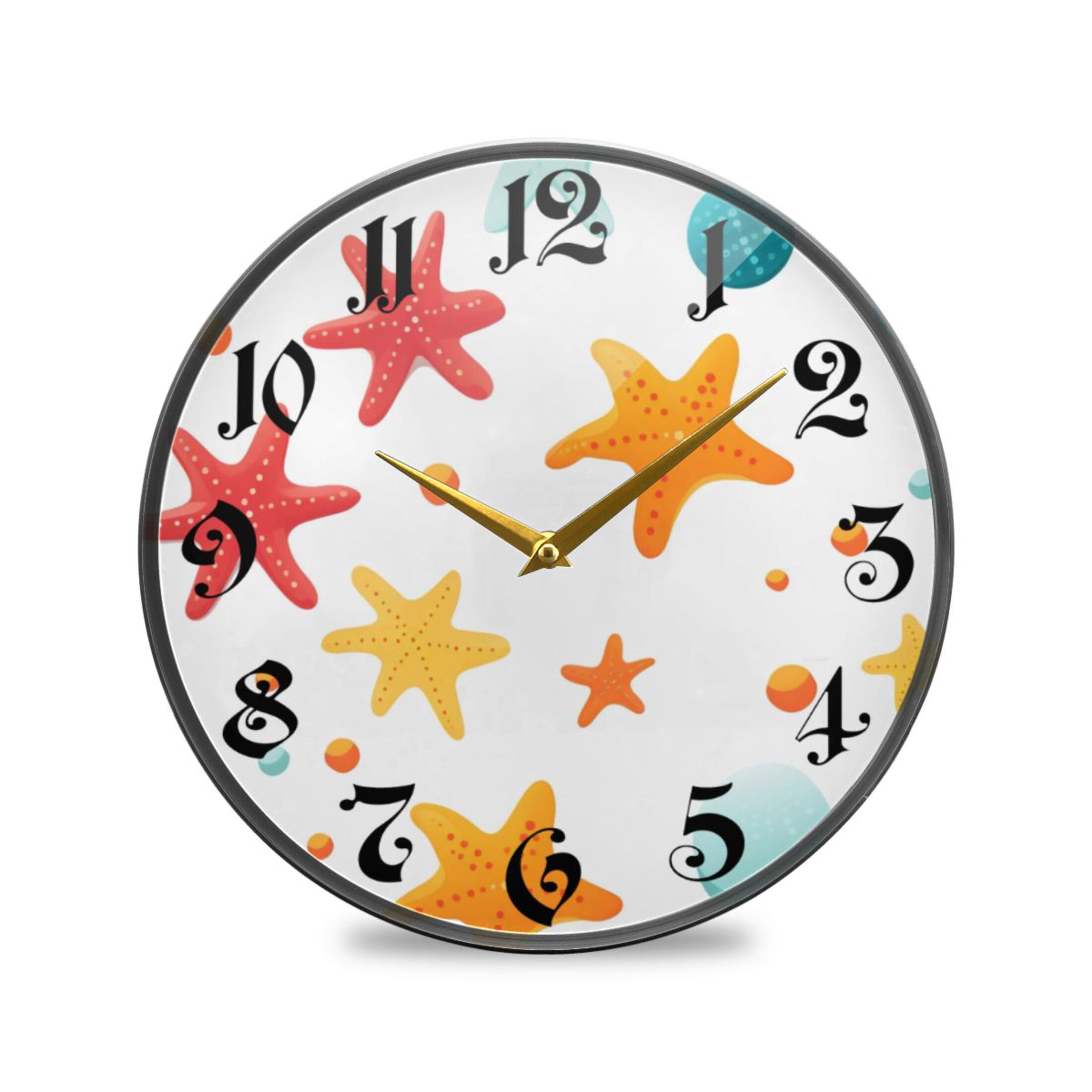 12" Round Silent Wall Clocks Cute Starfishs and Dots Acrylic Battery ...