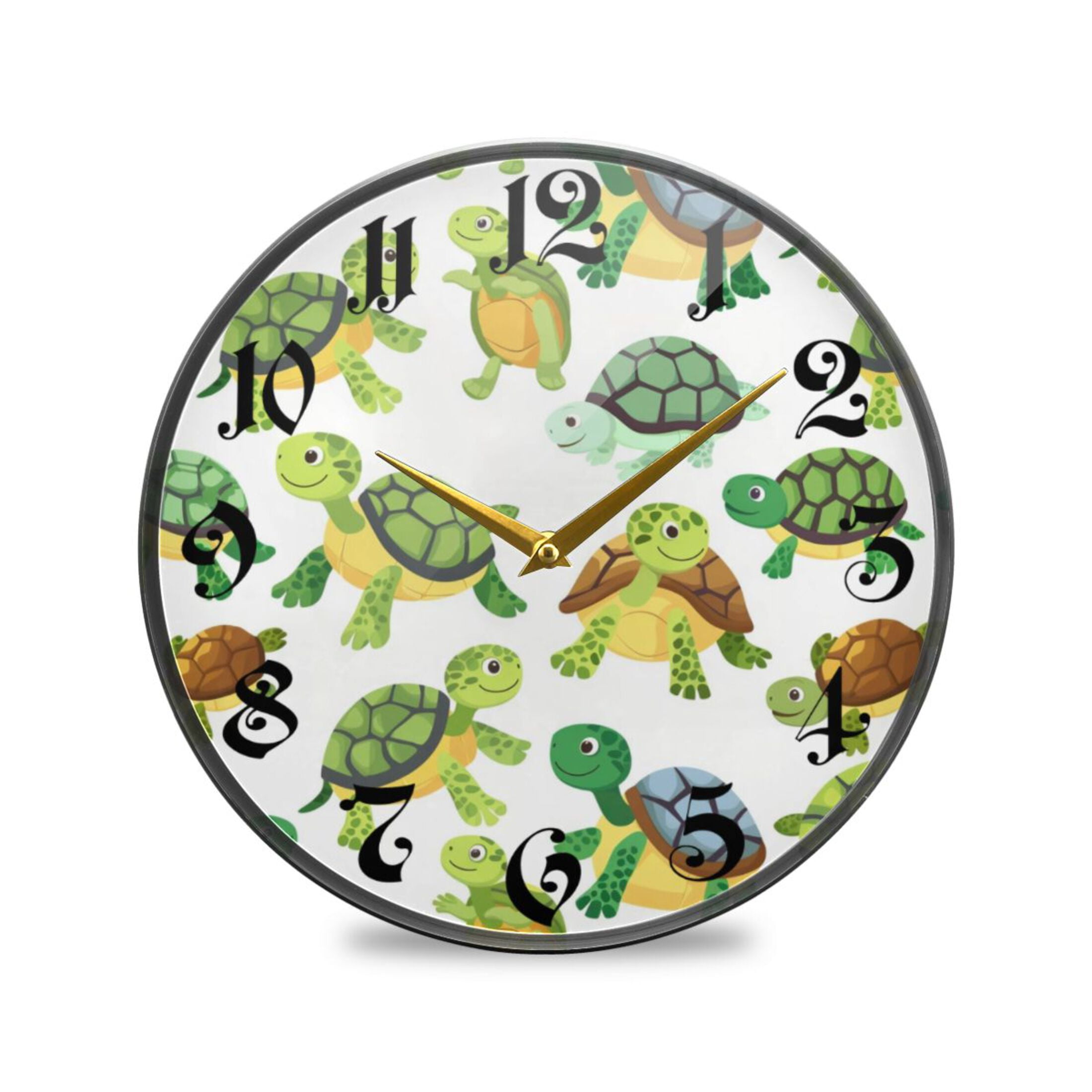 12" Round Silent Wall Clocks Cute Turtles Acrylic Battery Operated Clock Non-Ticking Clocks ...