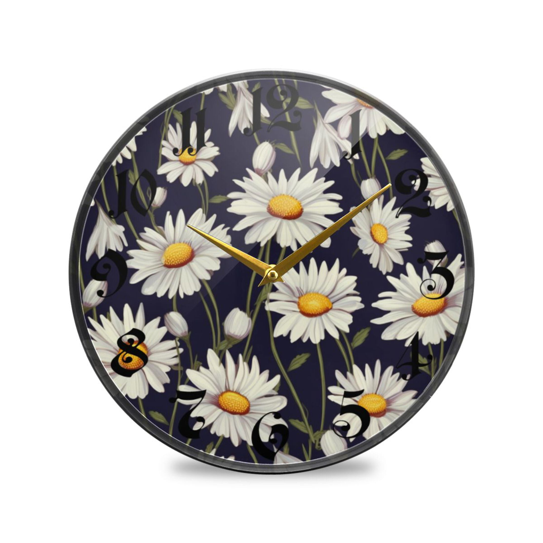 12" Round Silent Wall Clocks Daisy Flowers Acrylic Battery Operated ...