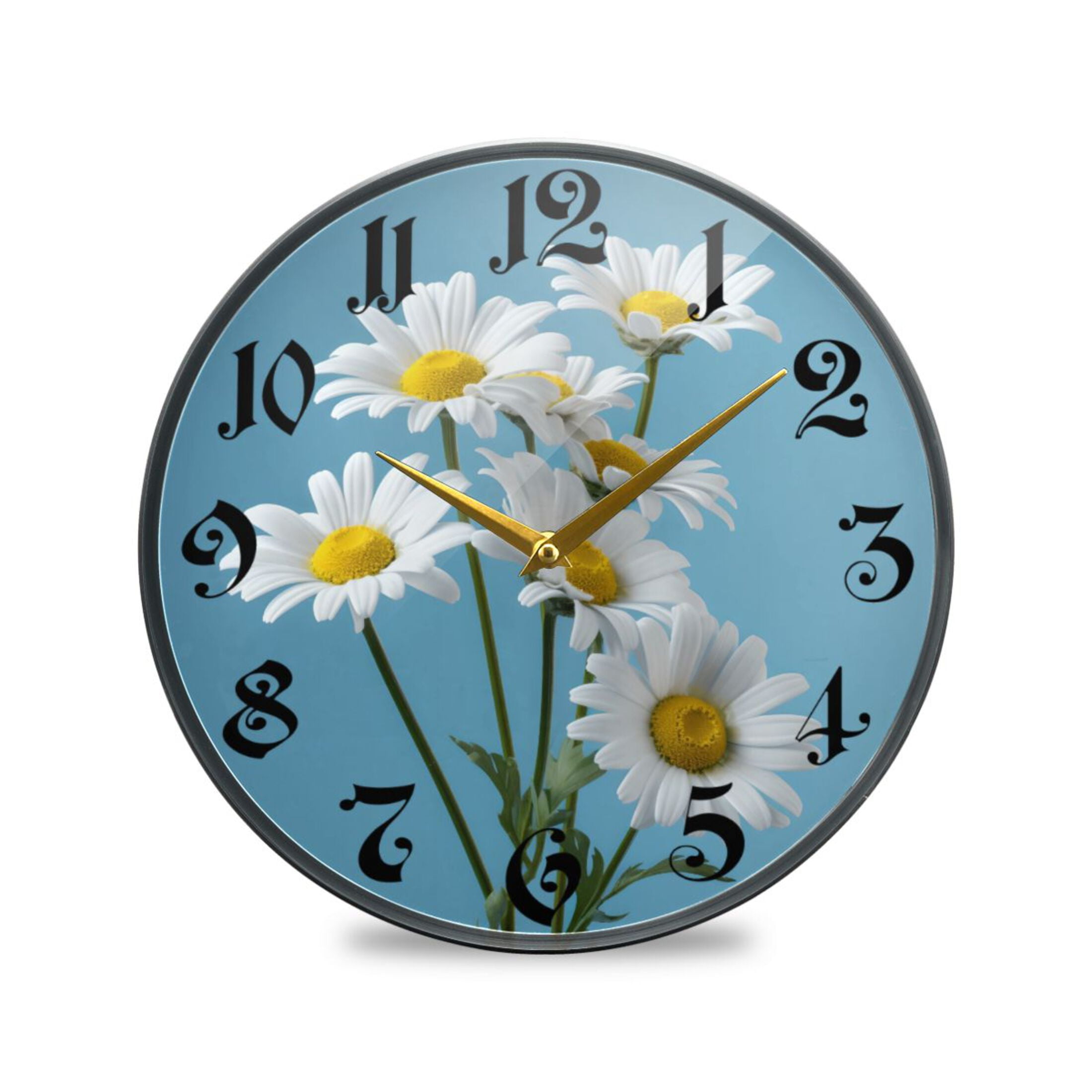 12" Round Silent Wall Clocks Daisy Flowers Acrylic Battery Operated ...