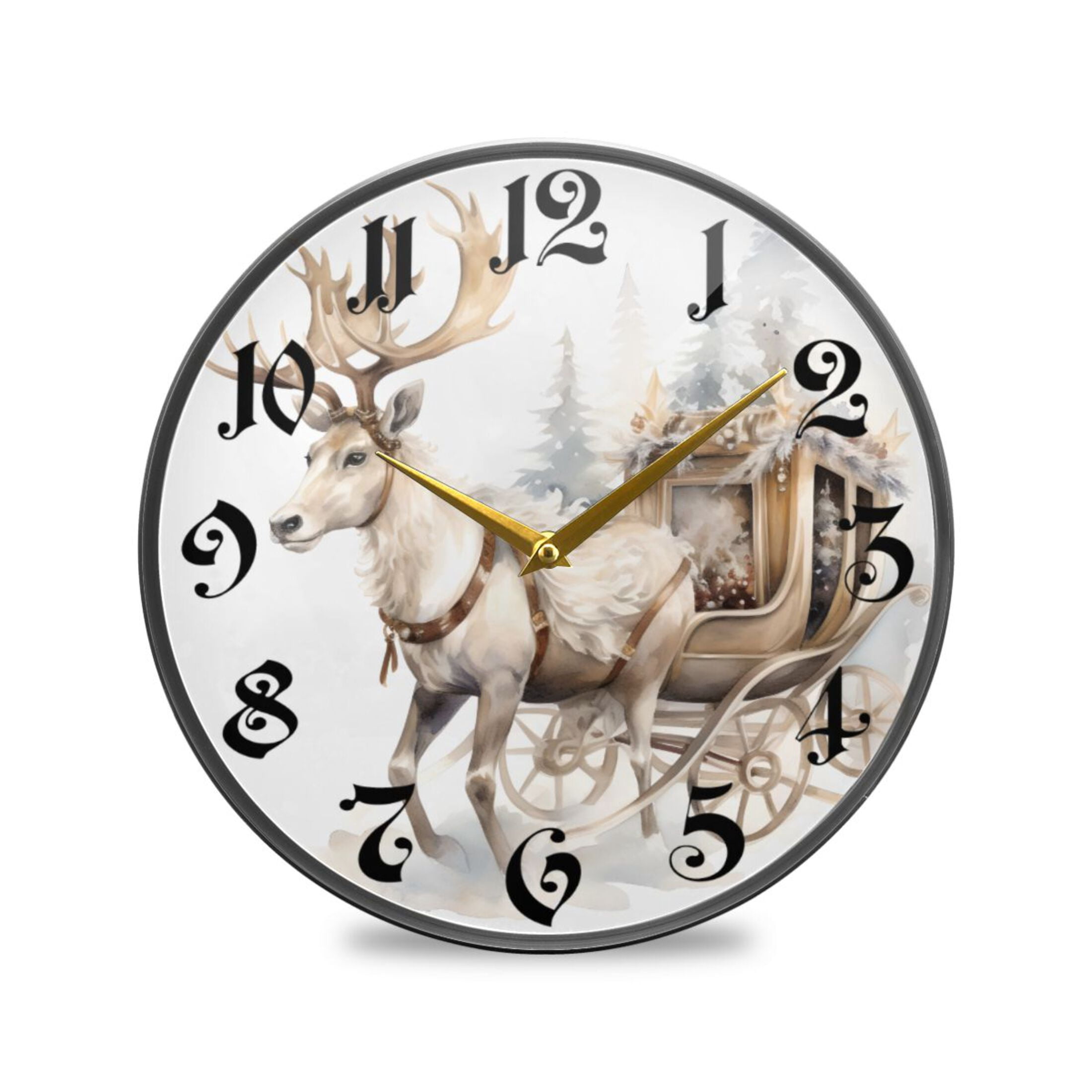 12" Round Silent Wall Clocks Deer Christmas Acrylic Battery Operated ...