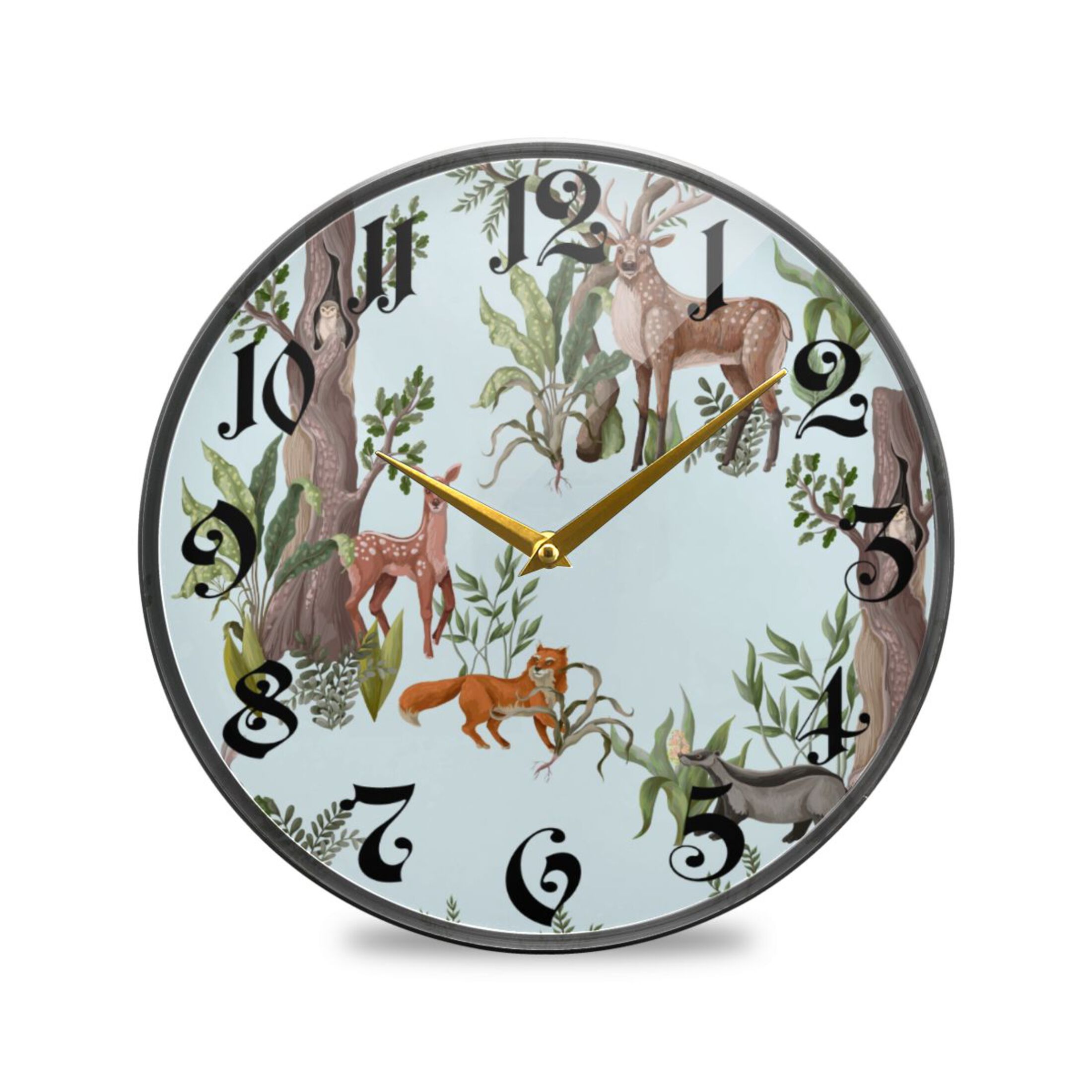 12" Round Silent Wall Clocks Deers Foxes Animals in Forest Acrylic ...