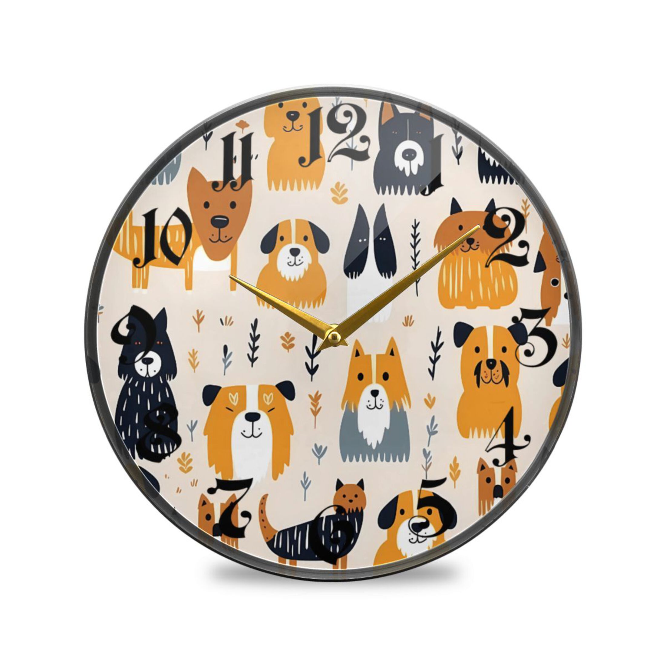 12" Round Silent Wall Clocks Difference Cartoon Dogs Acrylic Battery ...