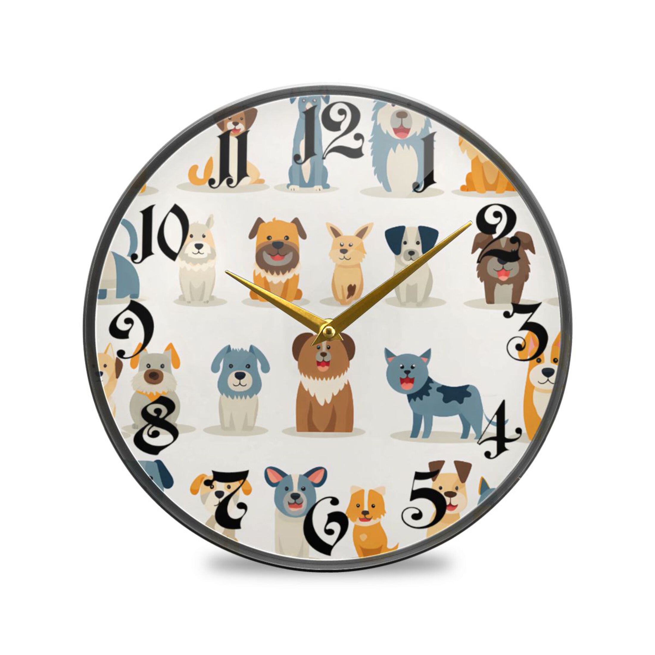 12" Round Silent Wall Clocks Different Cartoon Cute Dog Acrylic Battery ...