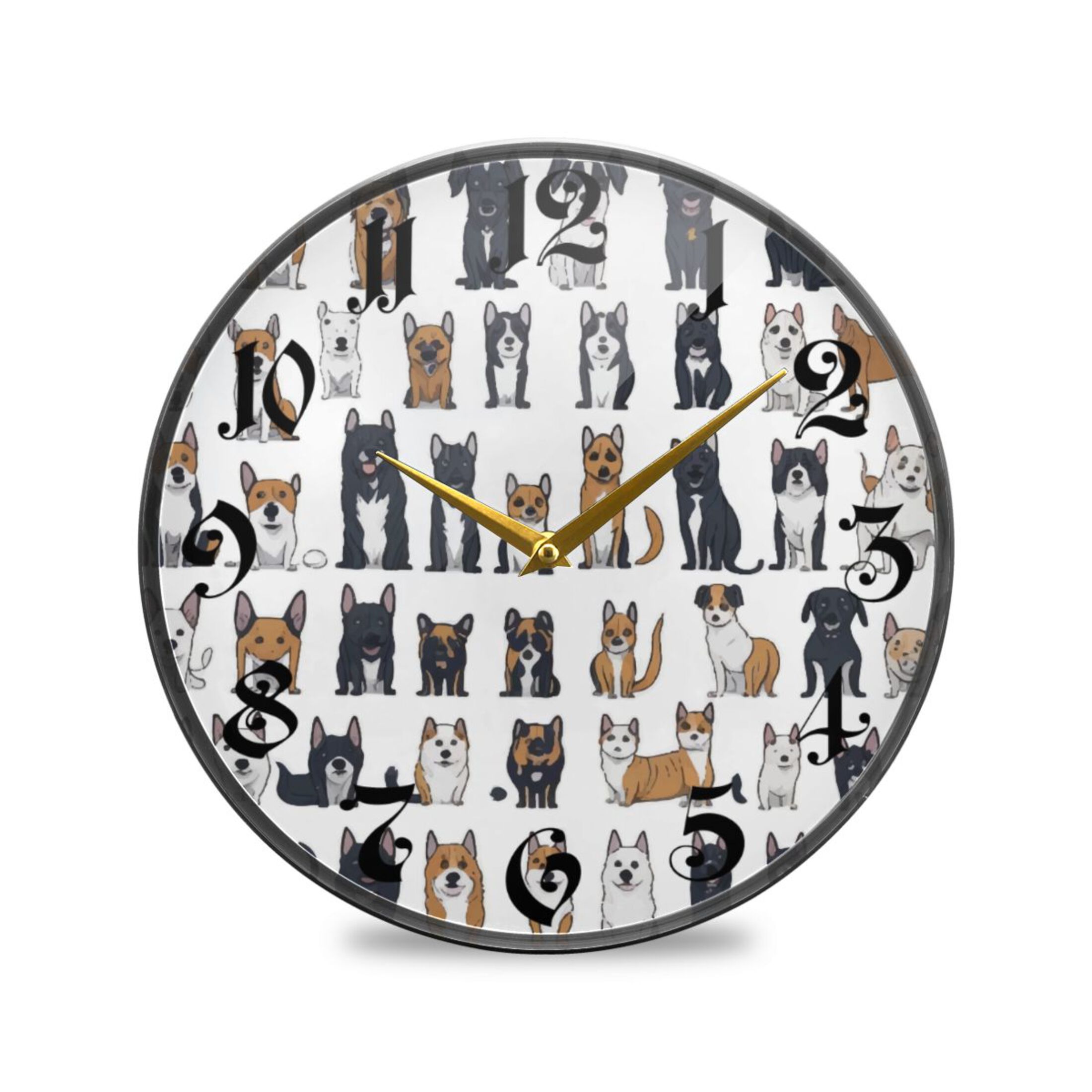 12" Round Silent Wall Clocks Different Cute Cartoon Dogs Acrylic ...