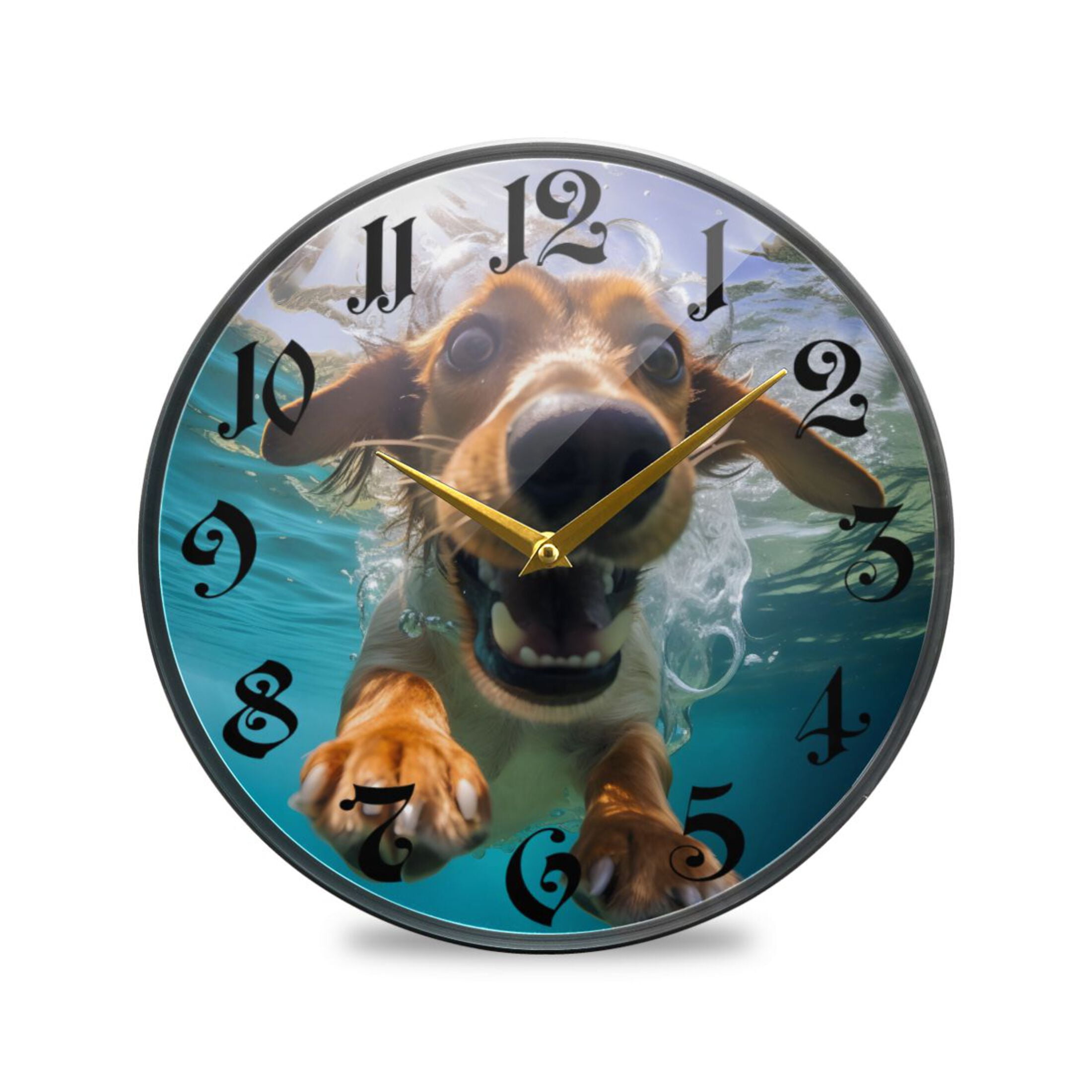 12" Round Silent Wall Clocks Dog in Water Acrylic Battery Operated ...