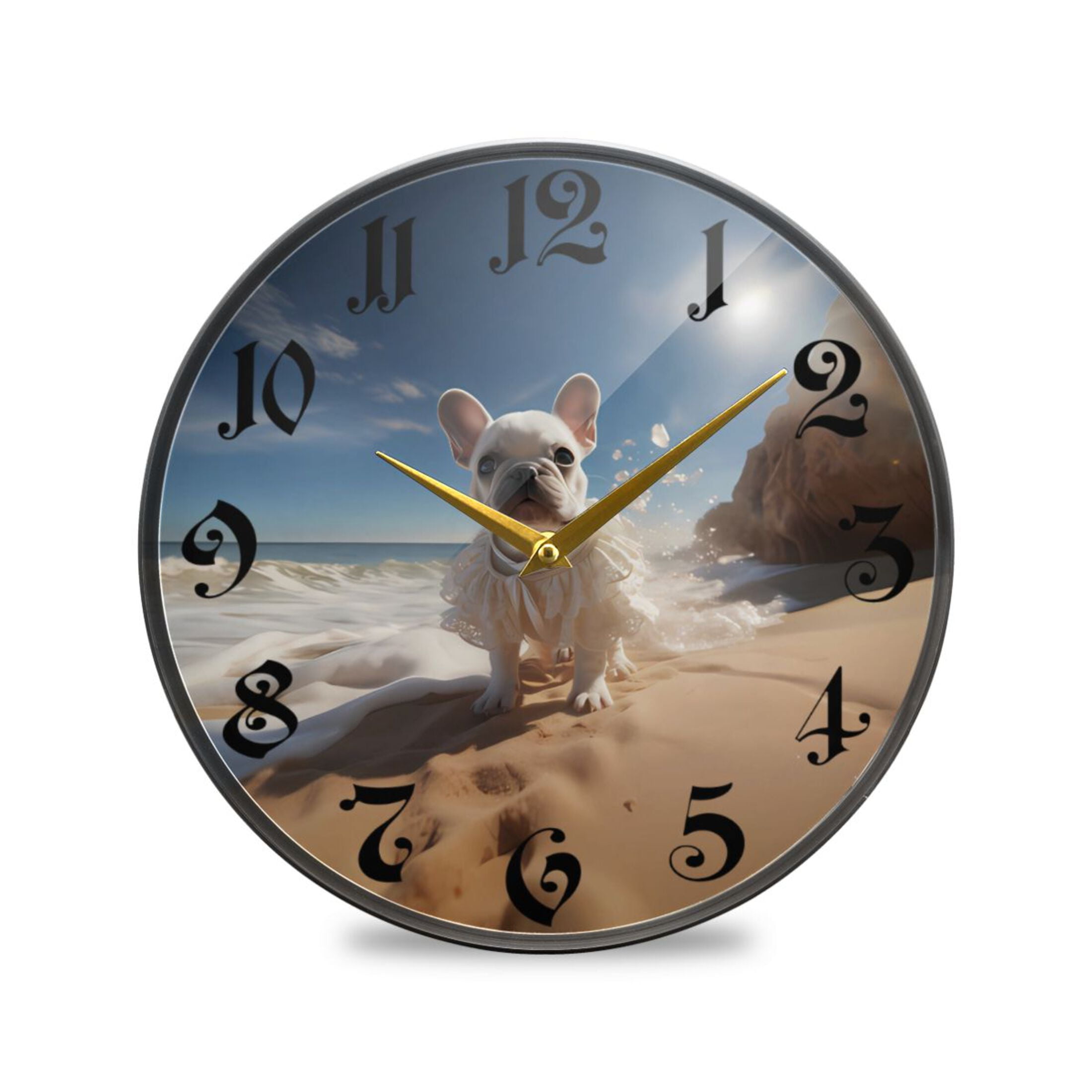 12" Round Silent Wall Clocks Dog on Beach Acrylic Battery Operated ...
