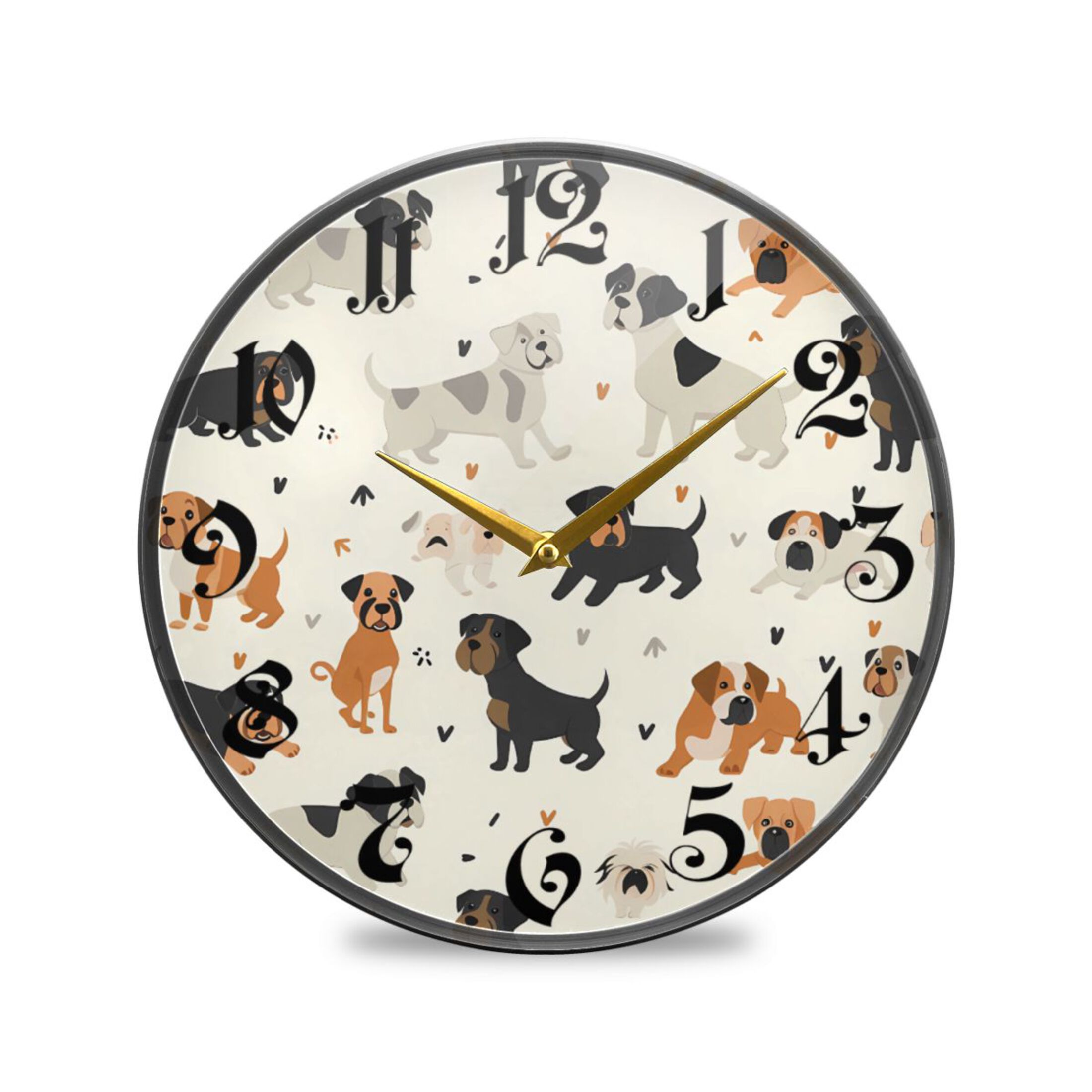12" Round Silent Wall Clocks Dogs Cartoon Acrylic Battery Operated ...