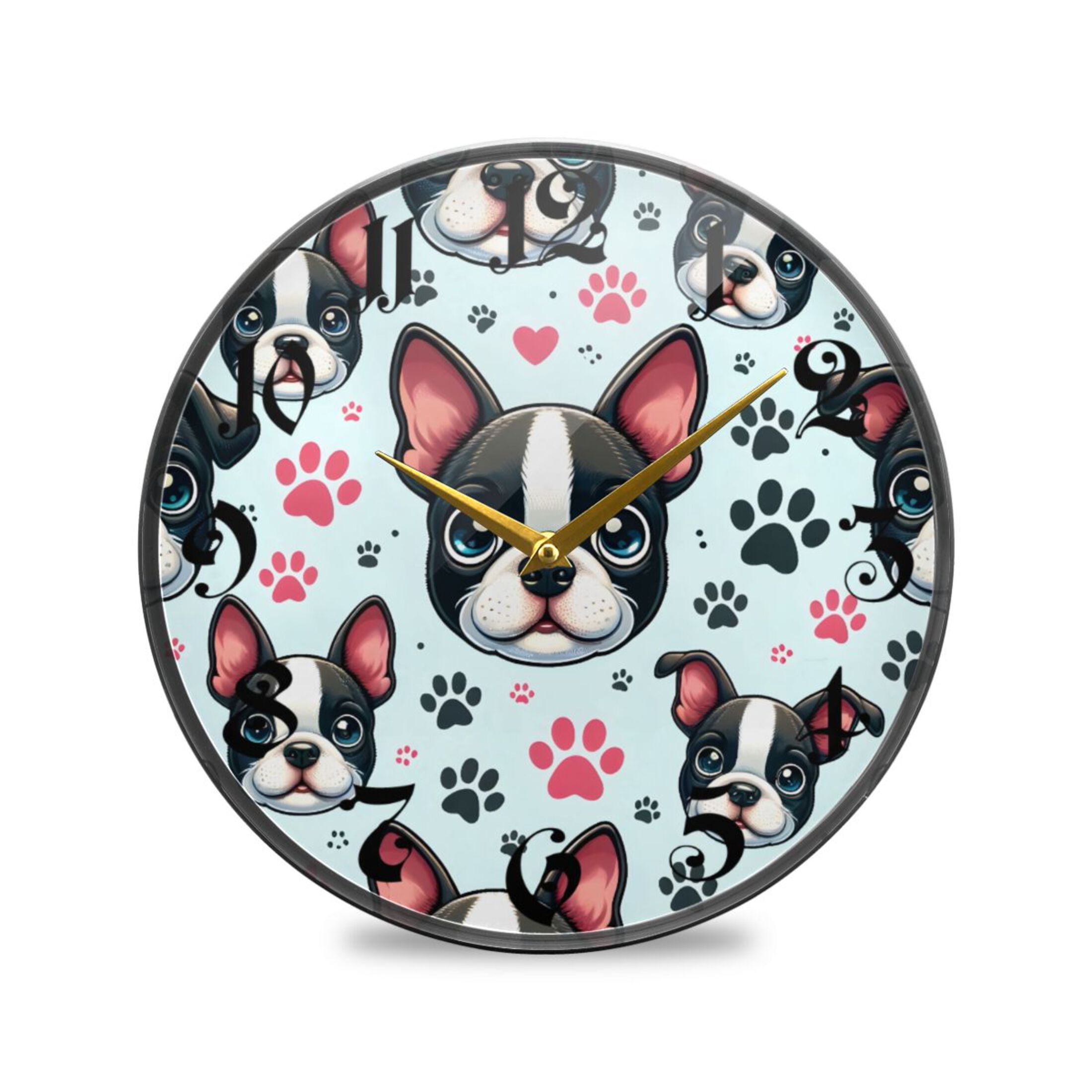 12" Round Silent Wall Clocks Dogs and Footprints Acrylic Battery ...