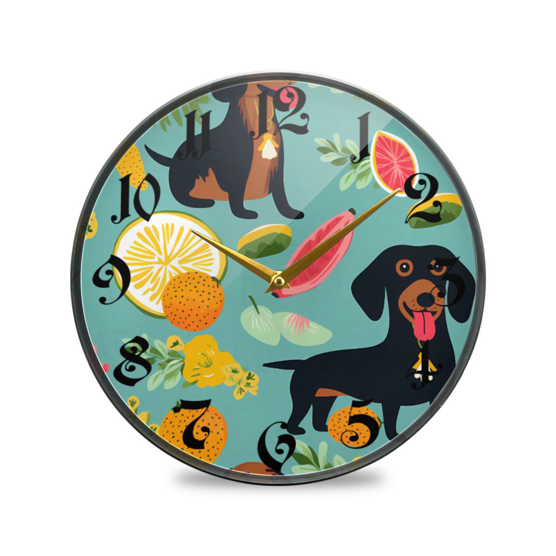 12" Round Silent Wall Clocks Dogs and Fruits Acrylic Battery Operated ...