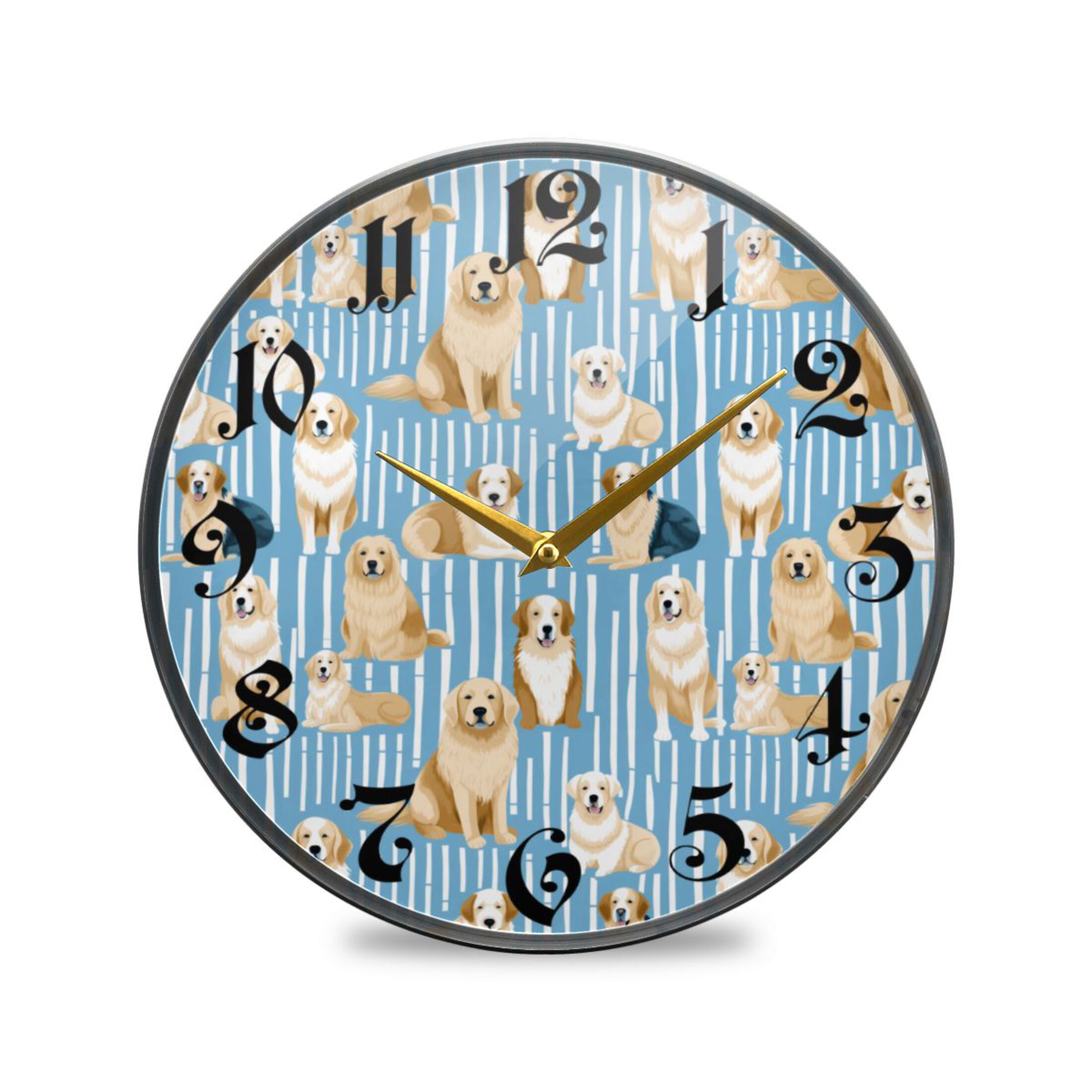 12" Round Silent Wall Clocks Dogs in Blue Acrylic Battery Operated ...