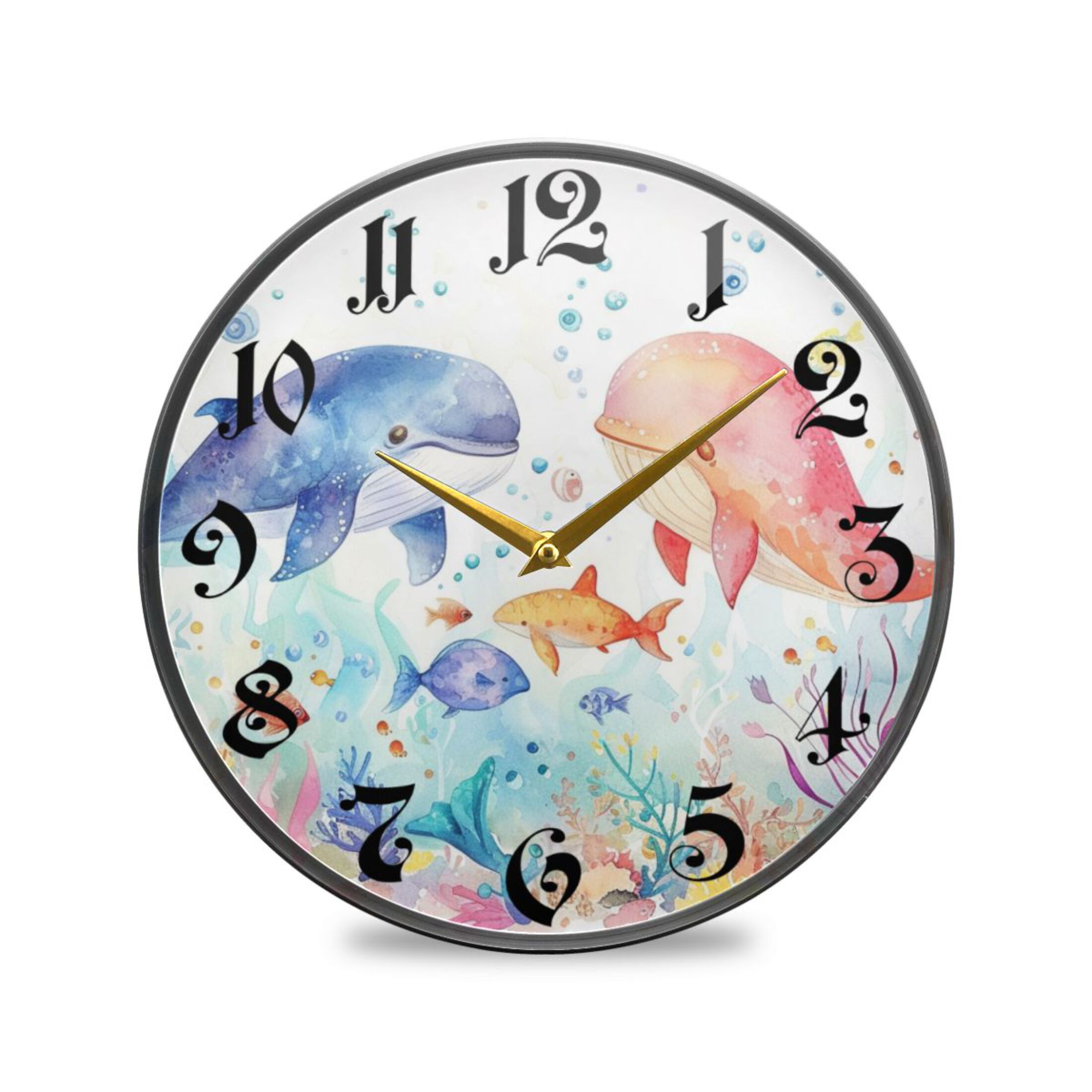 12" Round Silent Wall Clocks Dolphins and Fish Acrylic Battery Operated ...