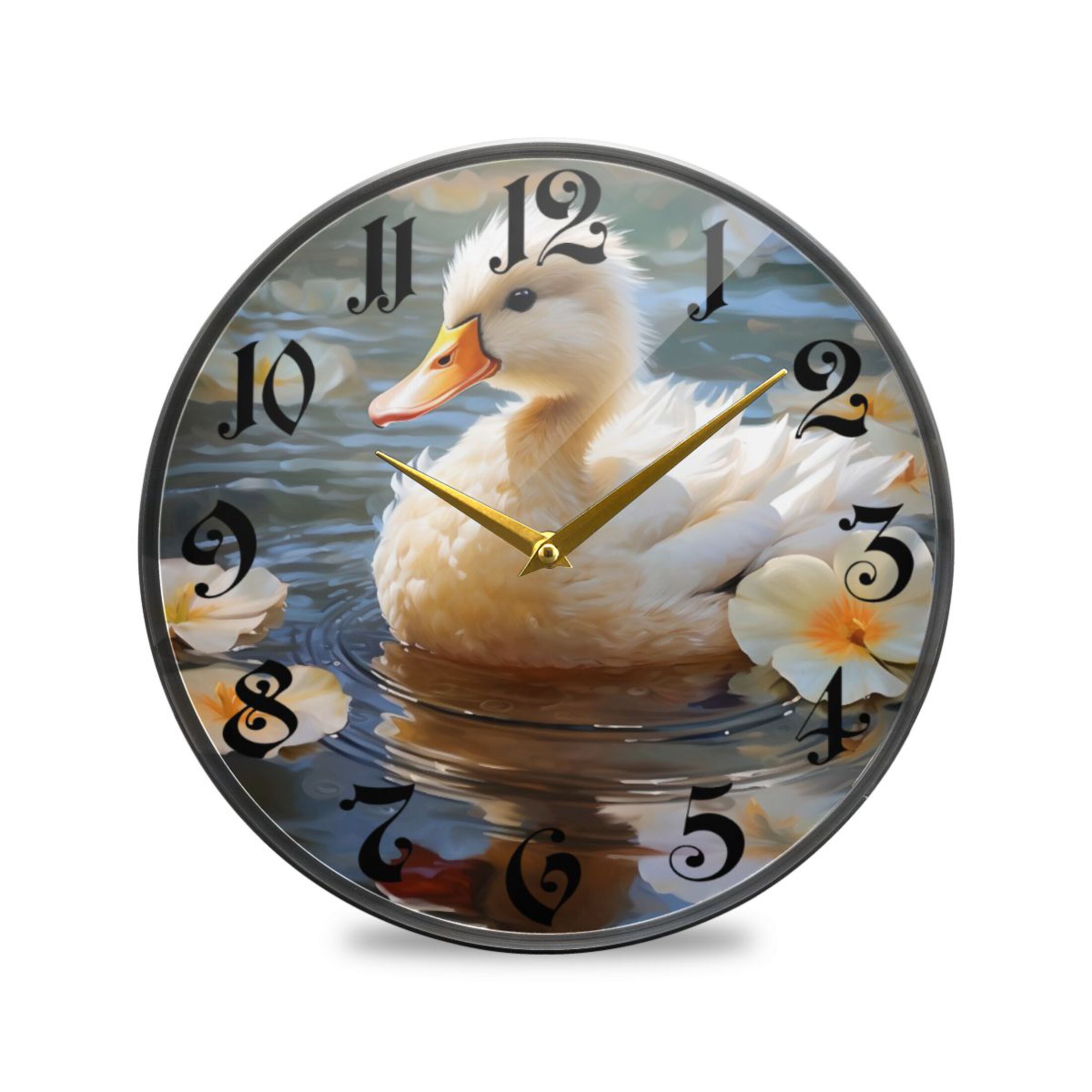 12" Round Silent Wall Clocks Duck on Water Acrylic Battery Operated ...