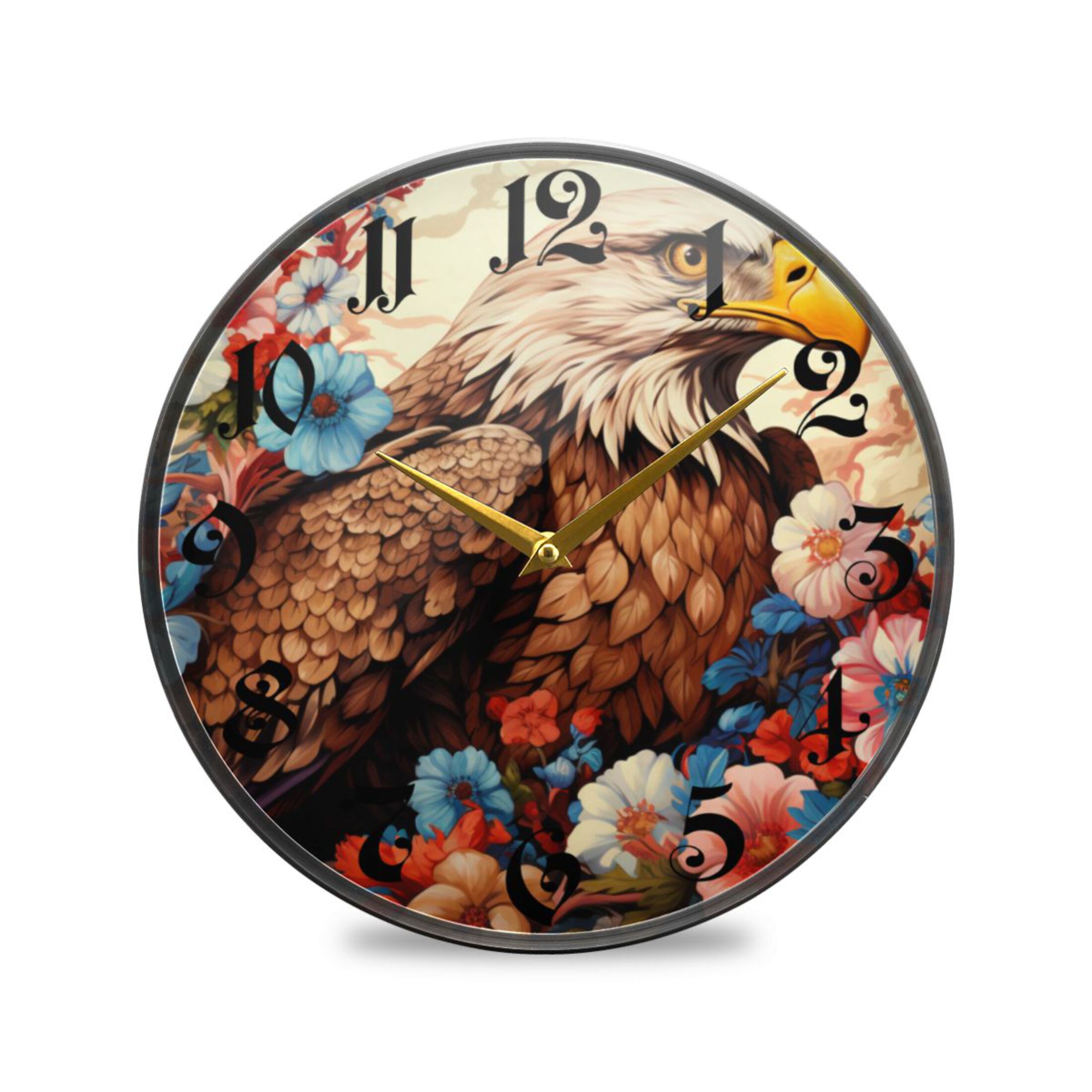 12" Round Silent Wall Clocks Eagle in Flower Acrylic Battery Operated ...