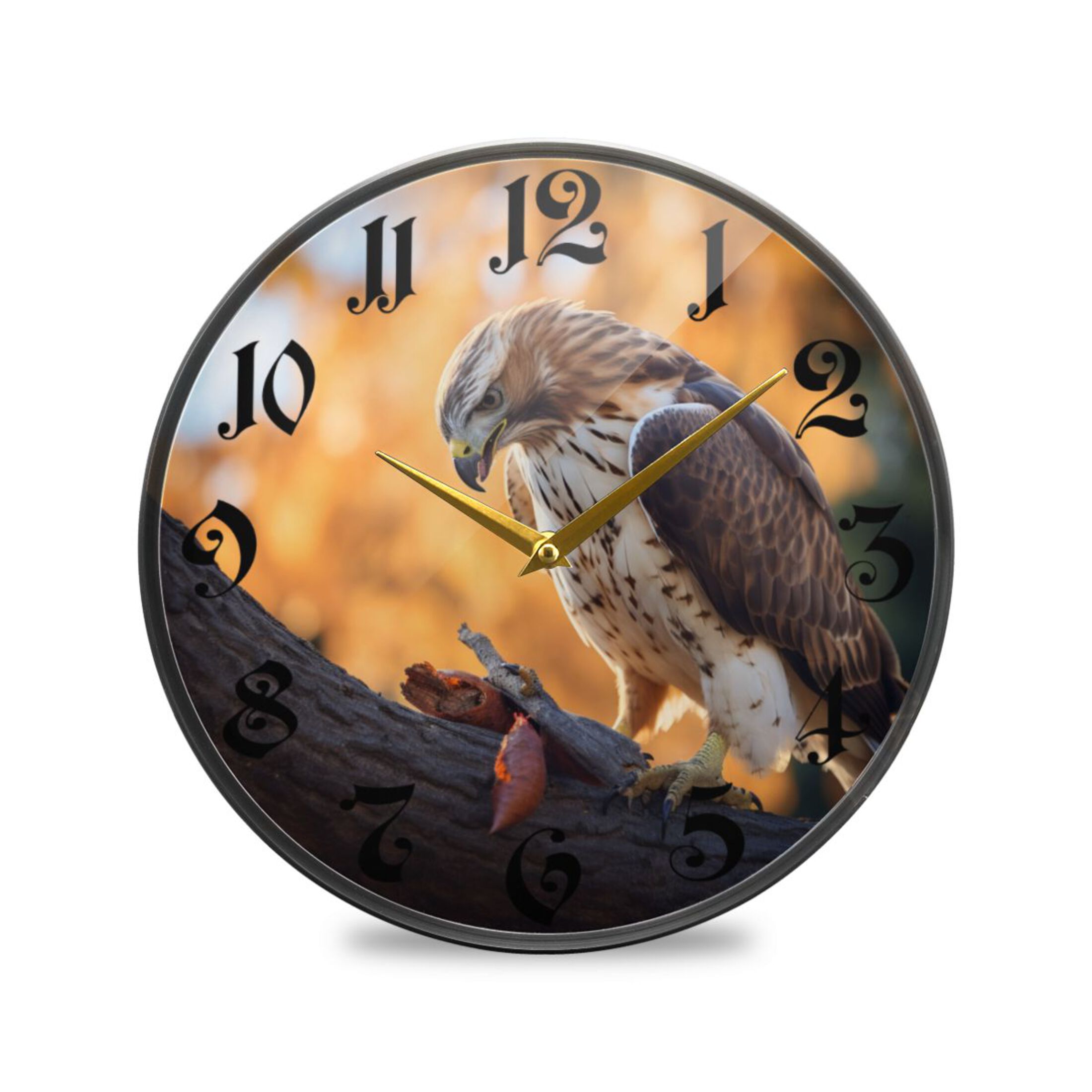 12" Round Silent Wall Clocks Eagle on Tree Acrylic Battery Operated ...