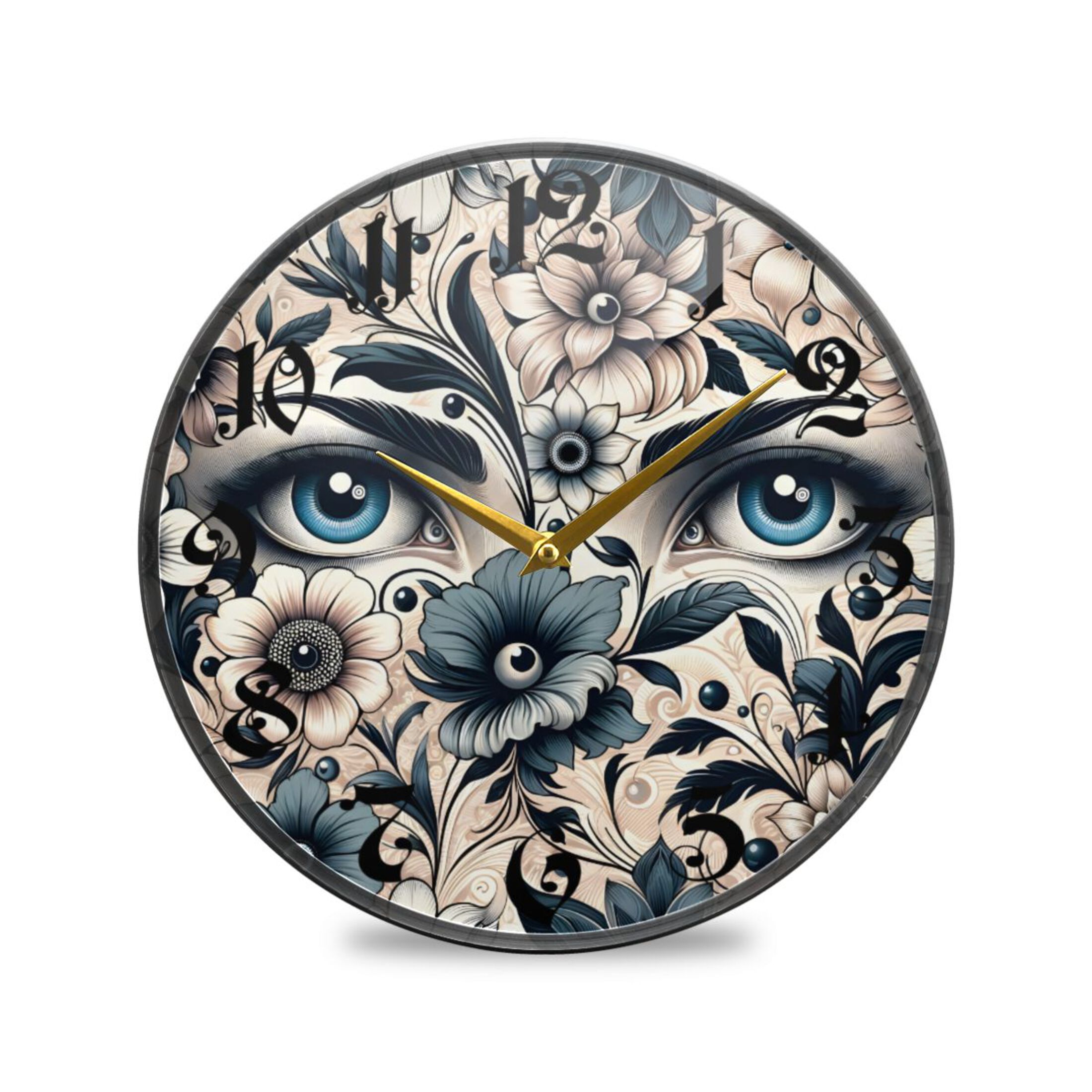 12" Round Silent Wall Clocks Elegant Eye with Floral Acrylic Battery ...