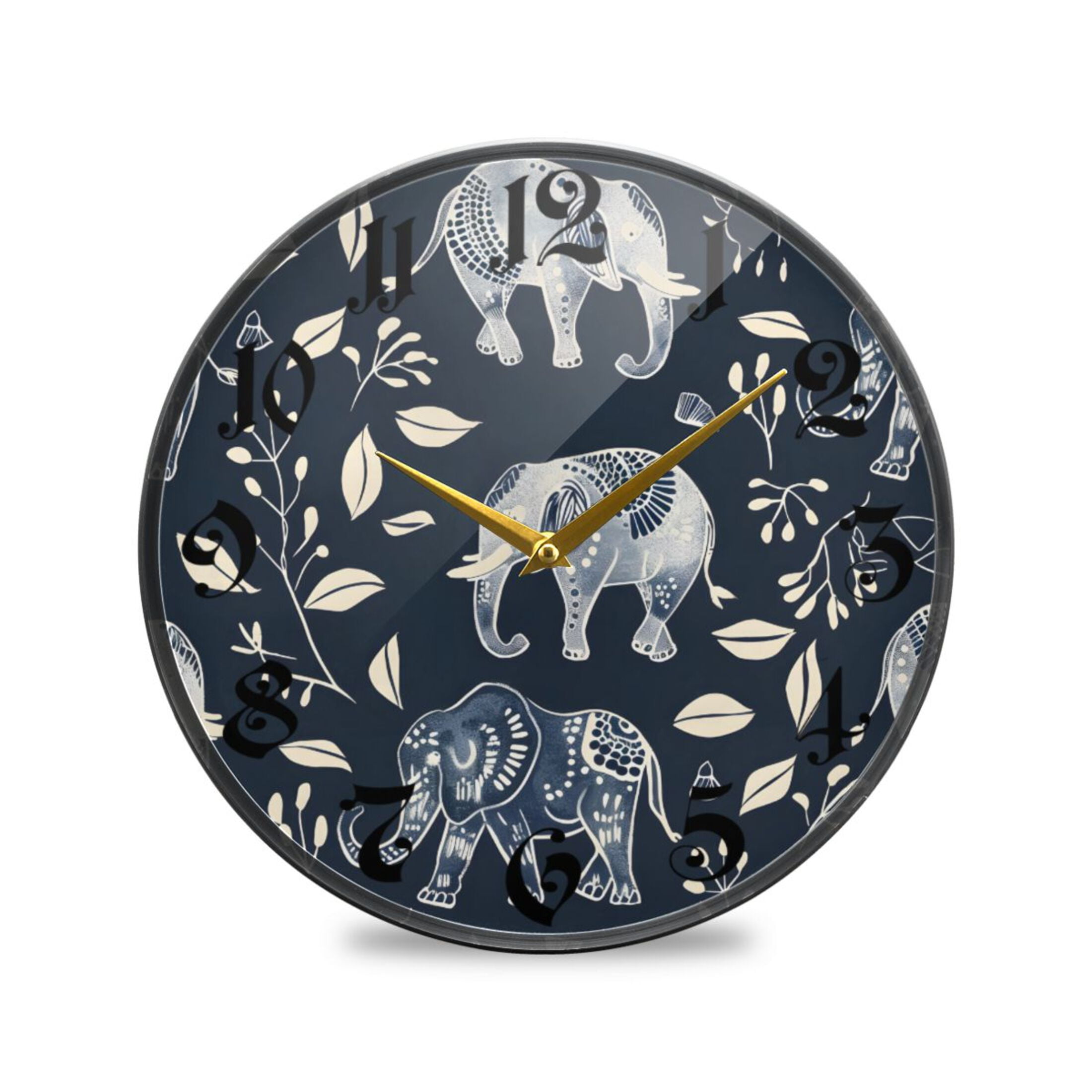 12" Round Silent Wall Clocks Elephant Boho Style Acrylic Battery Operated Clock Non-Ticking ...