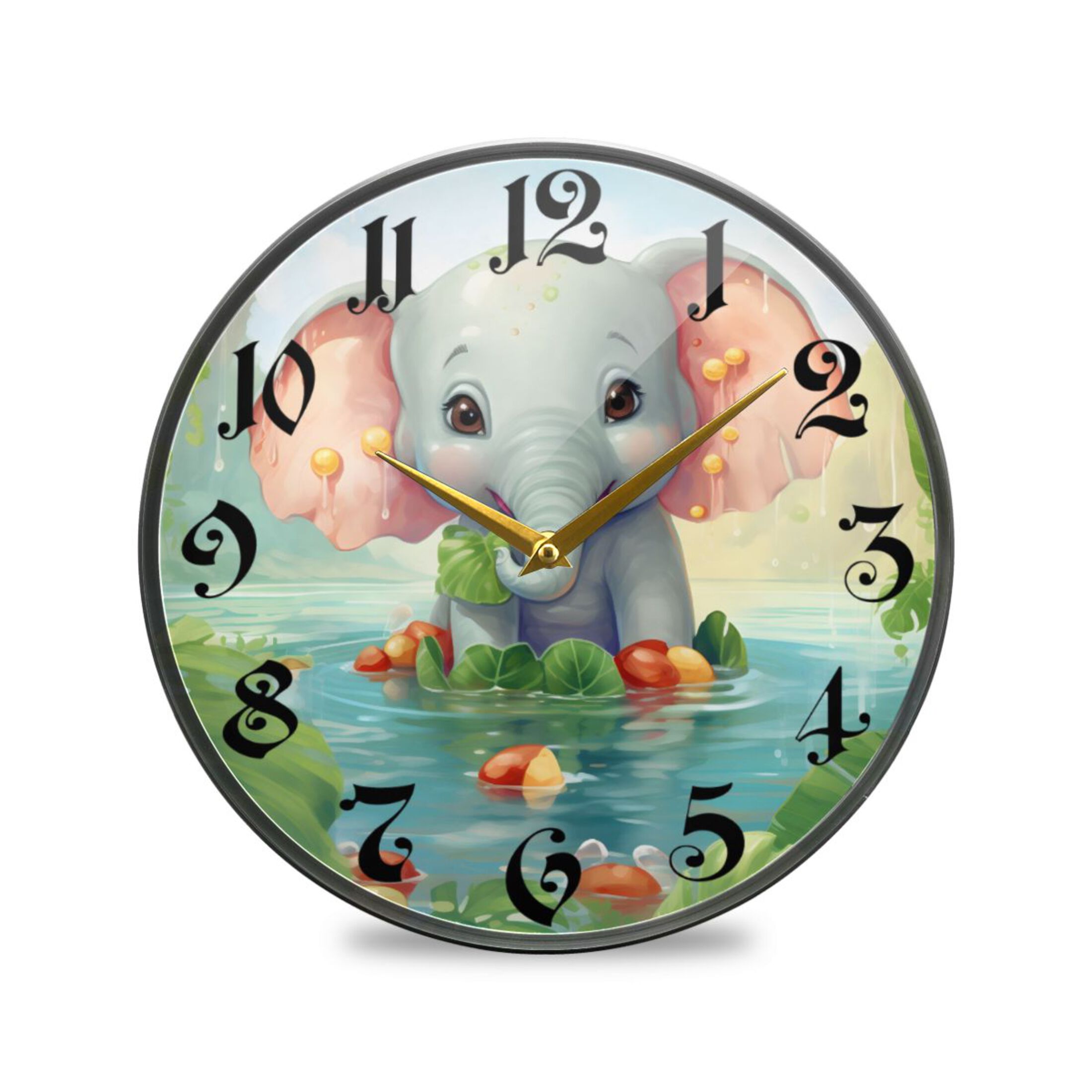 12" Round Silent Wall Clocks Elephant in Sea Acrylic Battery Operated Clock Non-Ticking Clocks ...