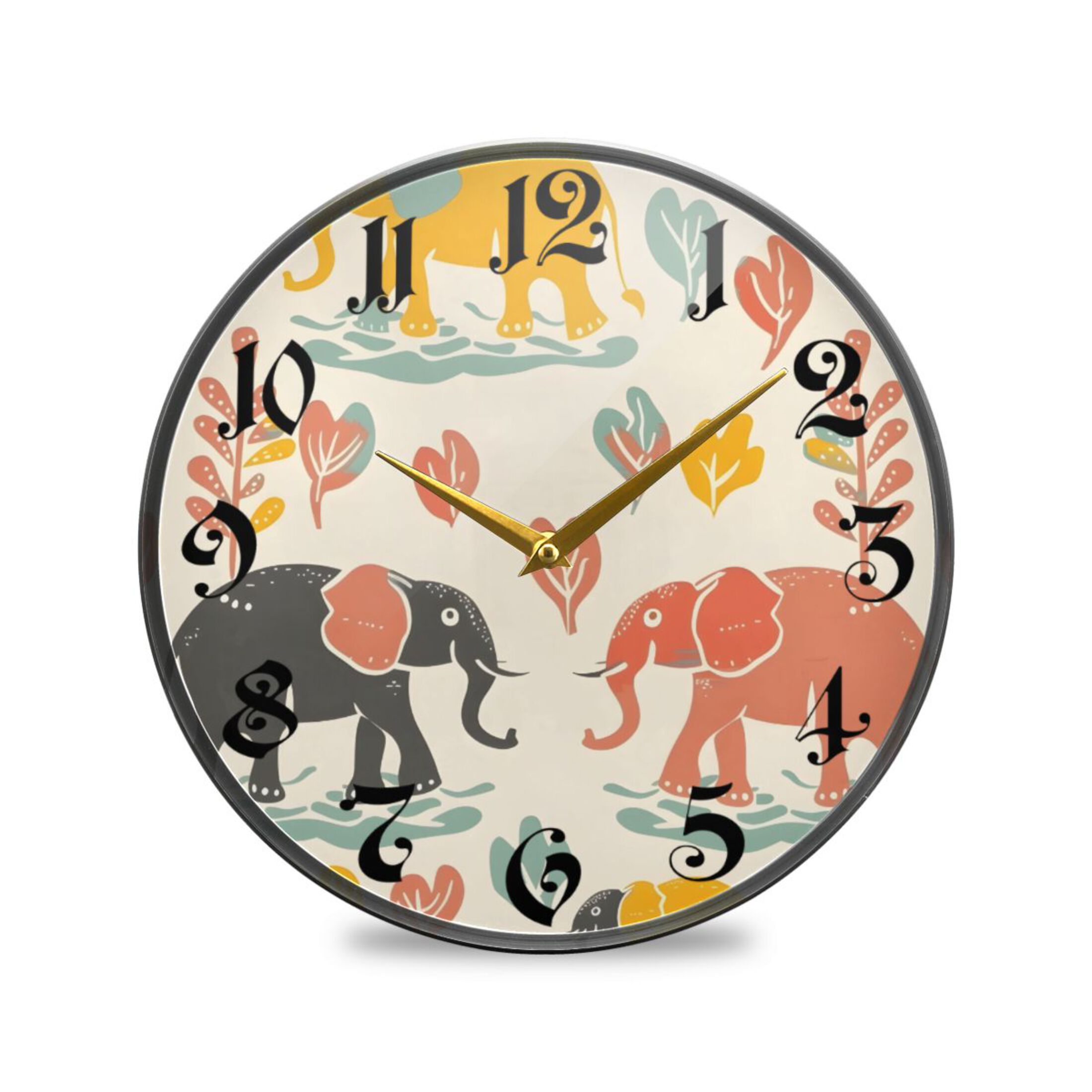 12" Round Silent Wall Clocks Elephants Family Acrylic Battery Operated Clock Non-Ticking Clocks ...