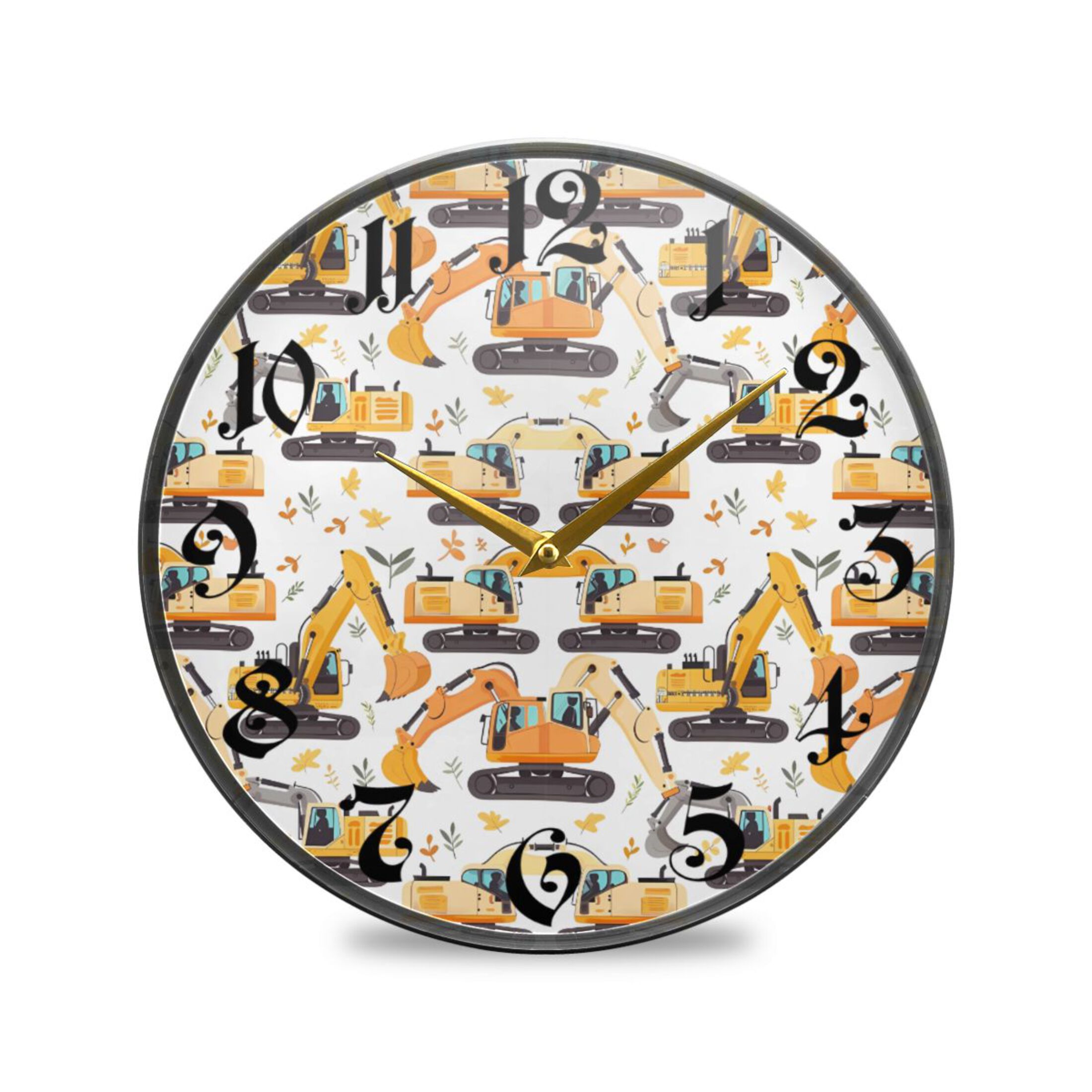 12" Round Silent Wall Clocks Excavator Cartoon Acrylic Battery Operated ...