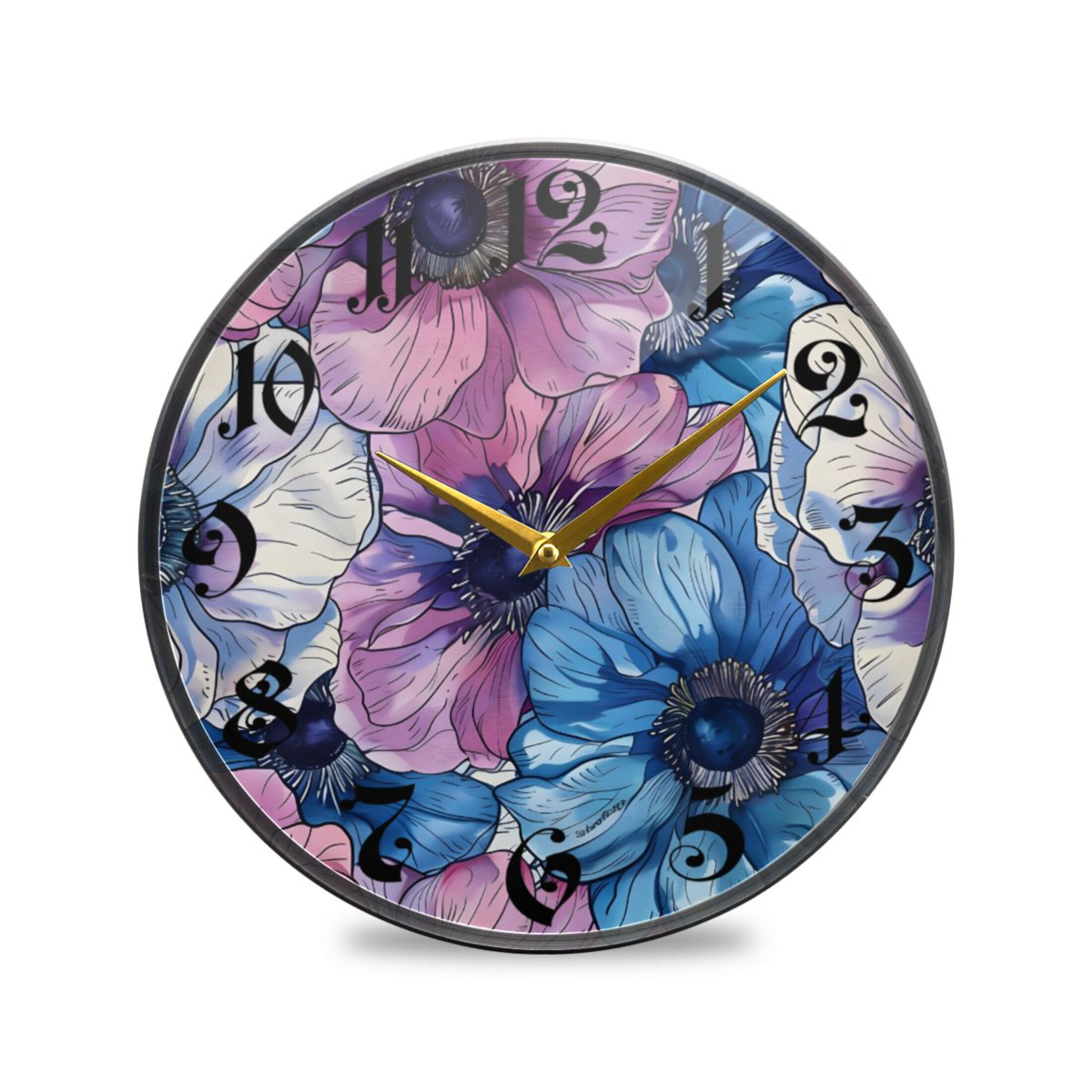 12" Round Silent Wall Clocks Exotic Anemone Flower Acrylic Battery ...