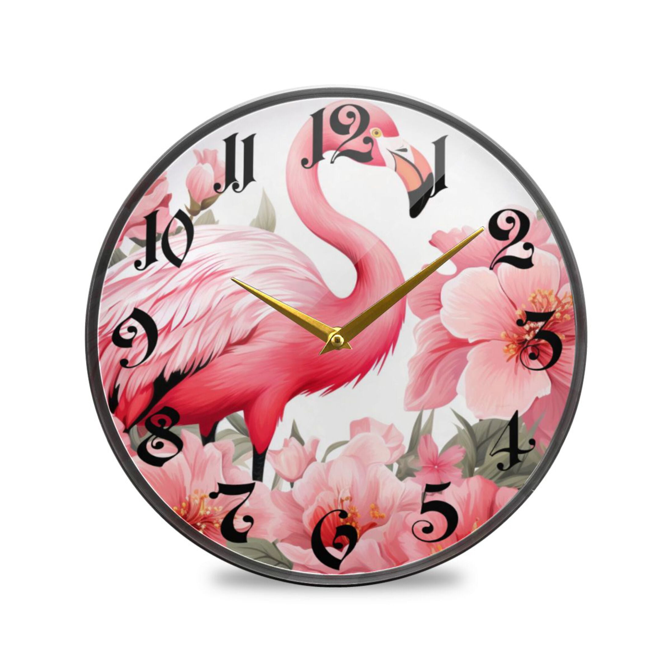 12" Round Silent Wall Clocks Flamingo Tropical Flowers Acrylic Battery ...