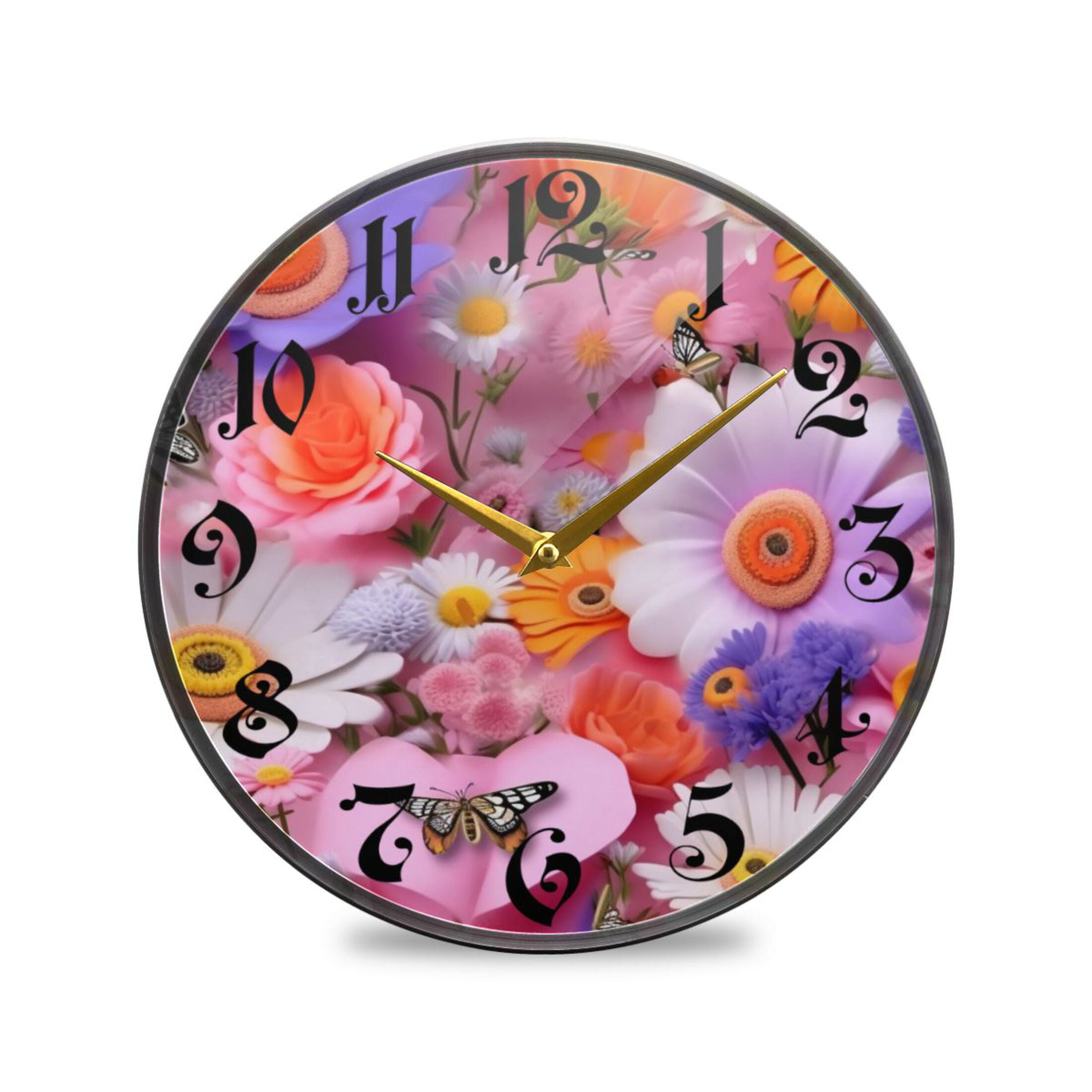 12" Round Silent Wall Clocks Floral Daisy Flowers Acrylic Battery ...