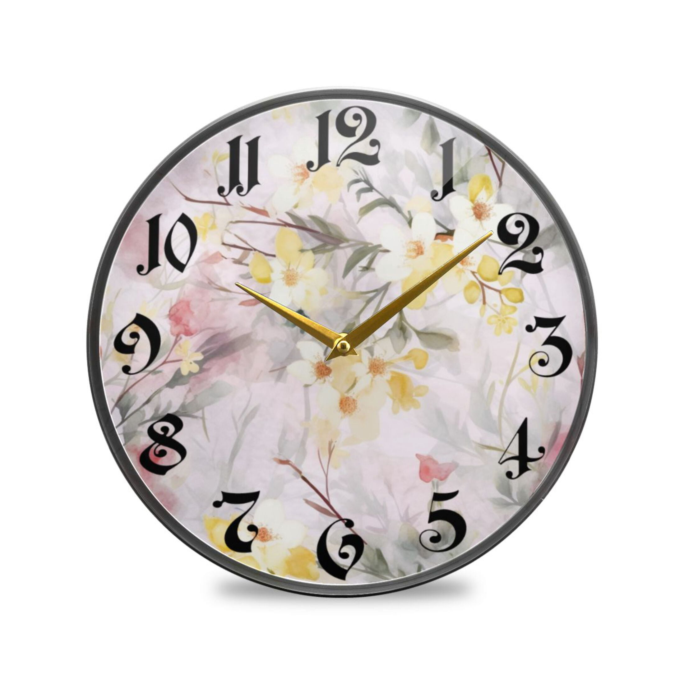 12" Round Silent Wall Clocks Floral Pink Yellow Acrylic Battery ...