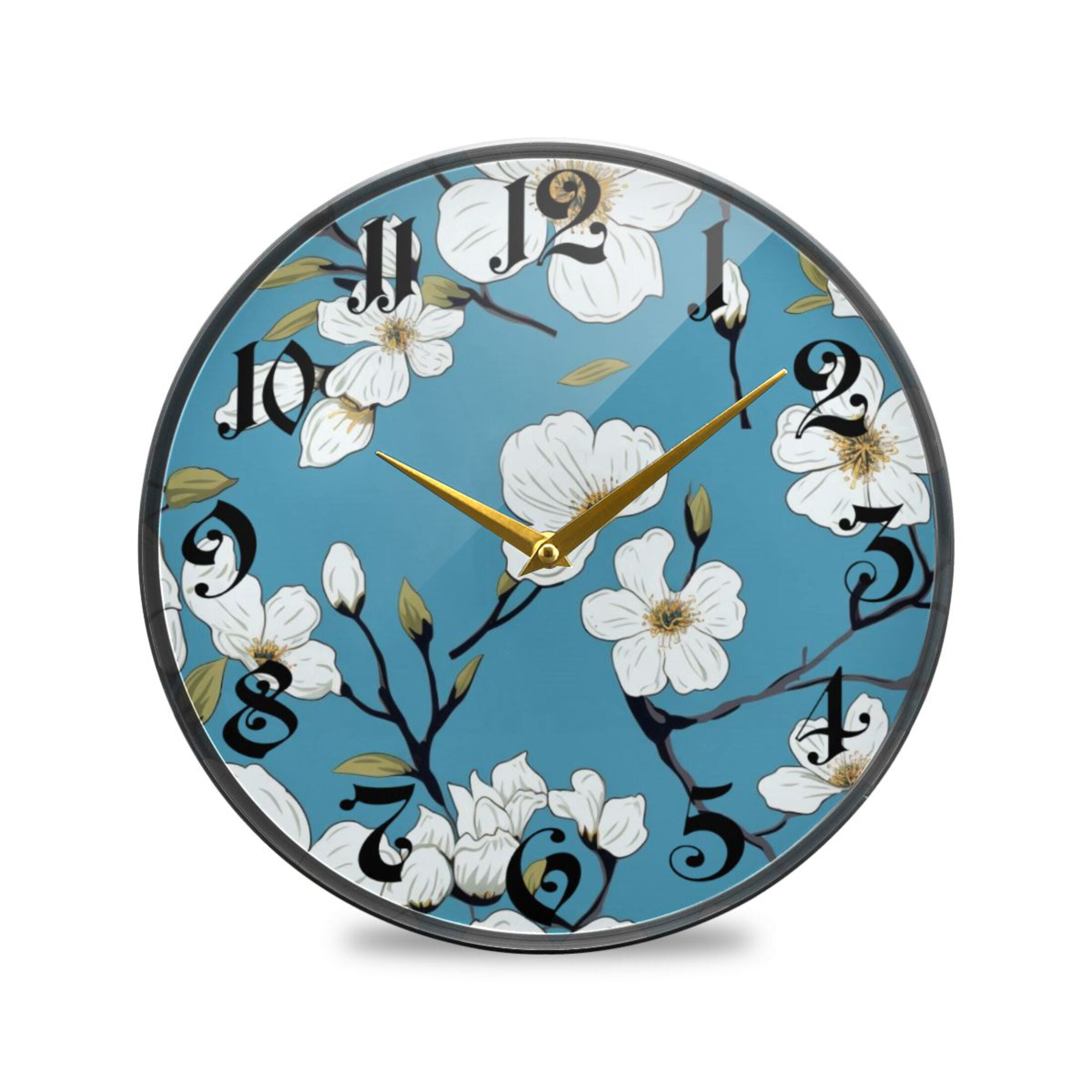 12" Round Silent Wall Clocks Floral on Branch Acrylic Battery Operated ...