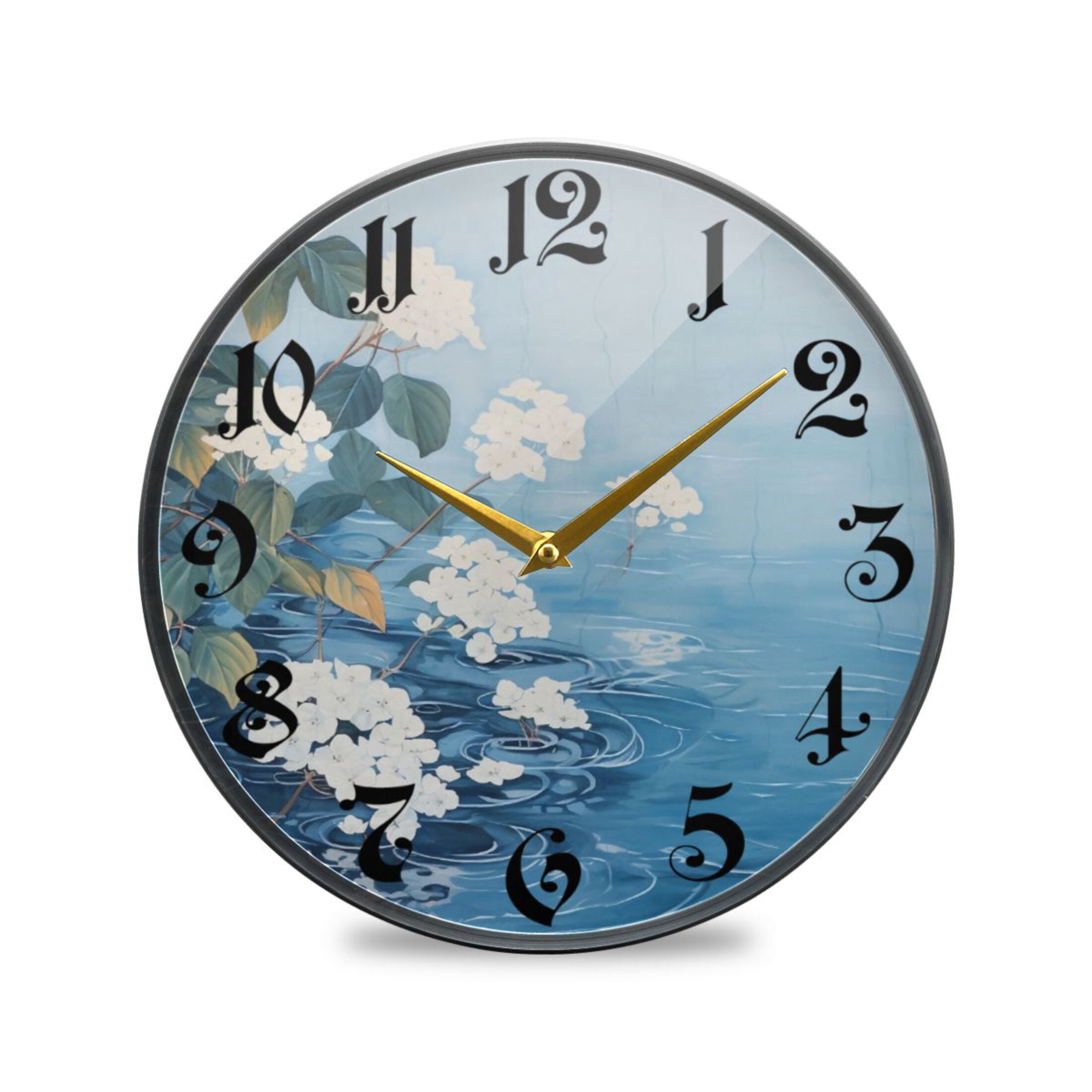 12" Round Silent Wall Clocks Floral on Water Acrylic Battery Operated ...