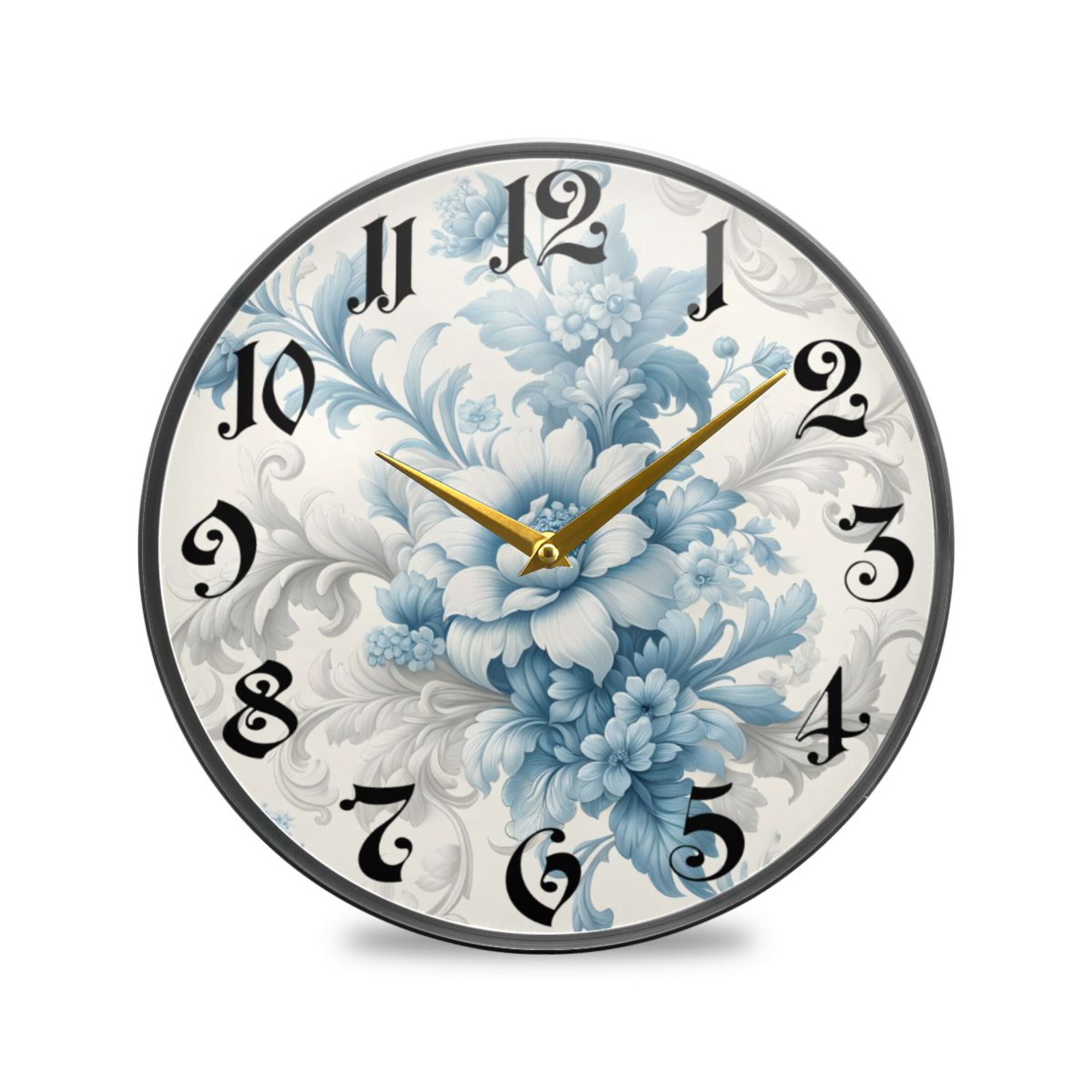 12" Round Silent Wall Clocks Flower Blue Acrylic Battery Operated Clock ...