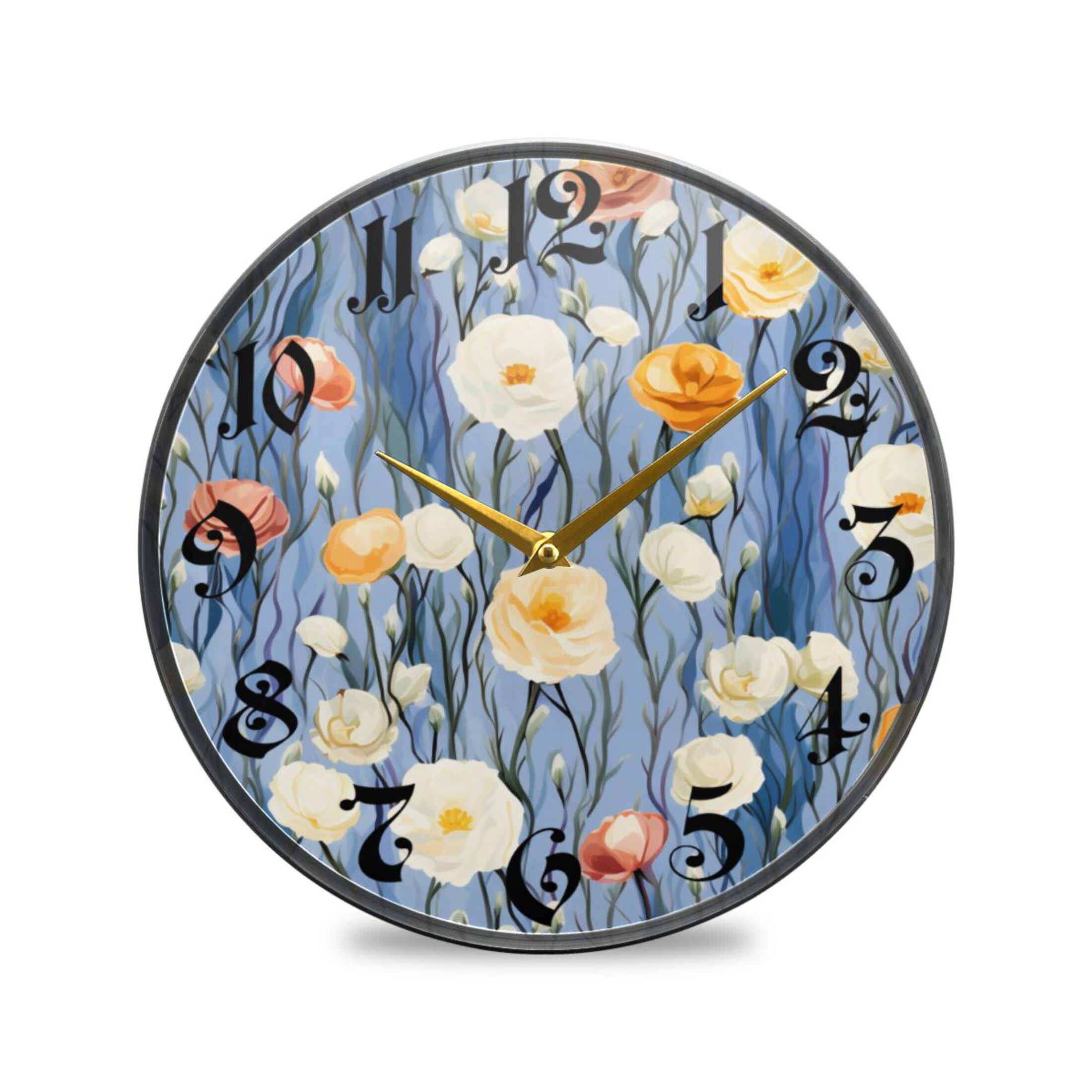 12" Round Silent Wall Clocks Flowers Abstract Paint Acrylic Battery ...