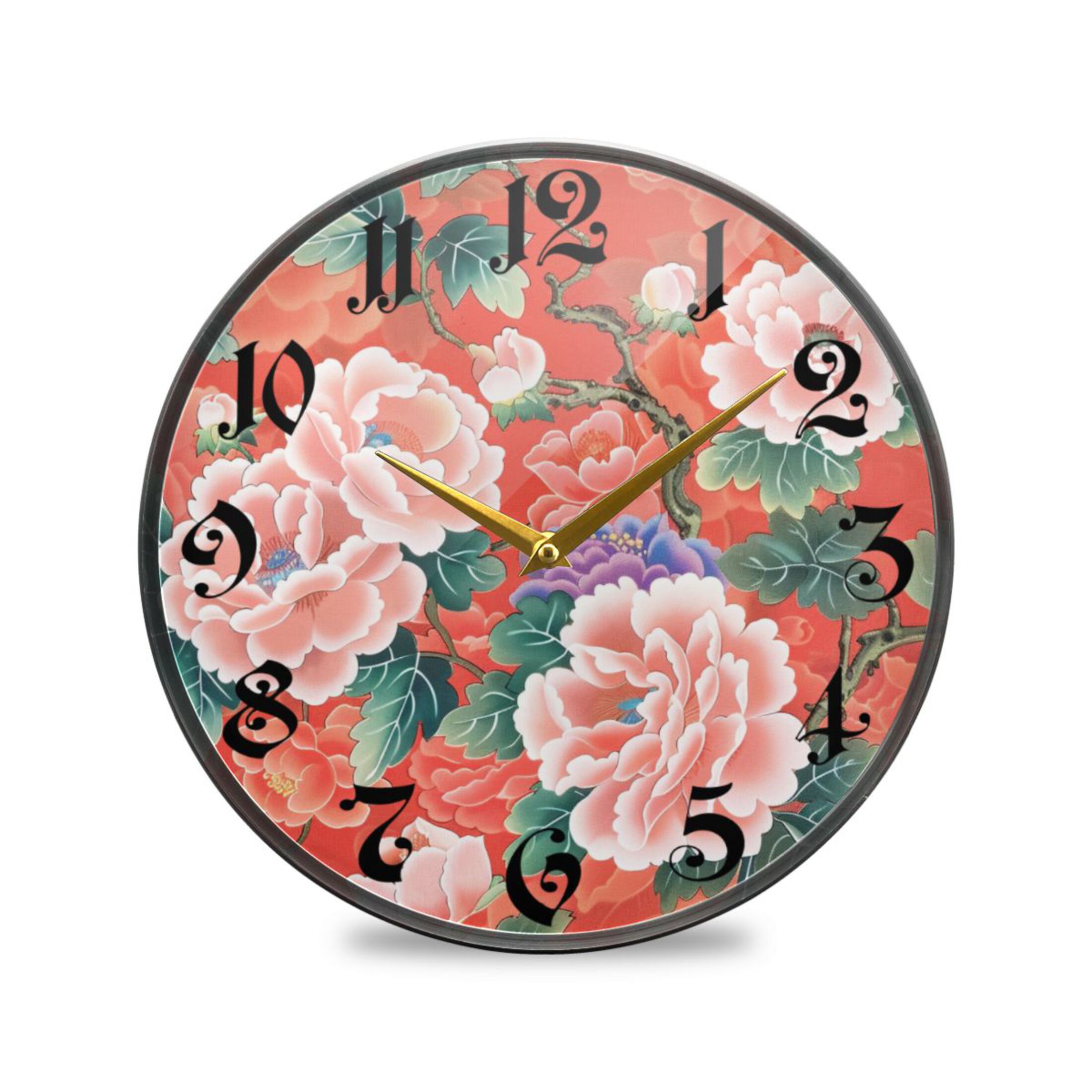 12" Round Silent Wall Clocks Flowers Acrylic Battery Operated Clock Non ...