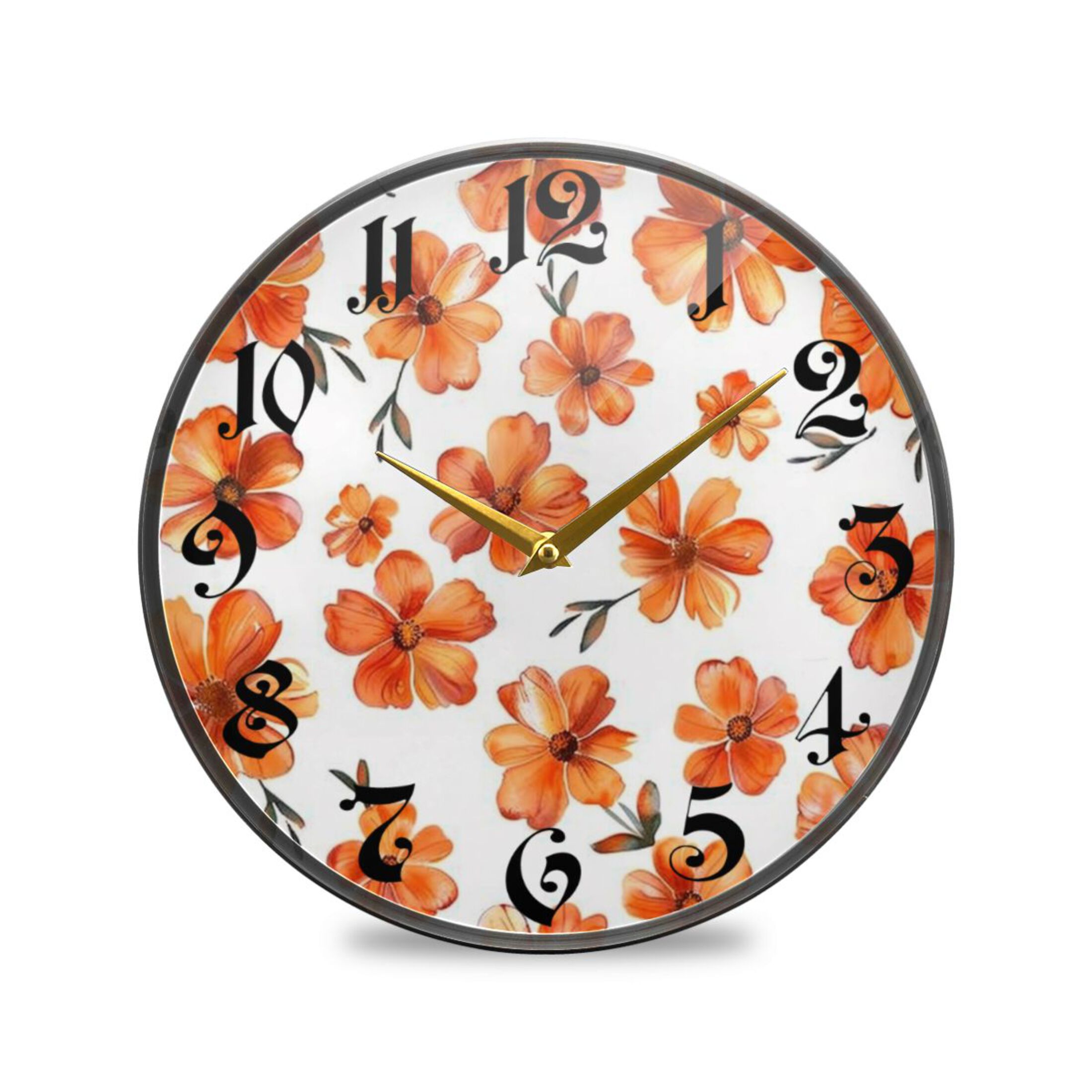 12" Round Silent Wall Clocks Flowers Acrylic Battery Operated Clock Non ...