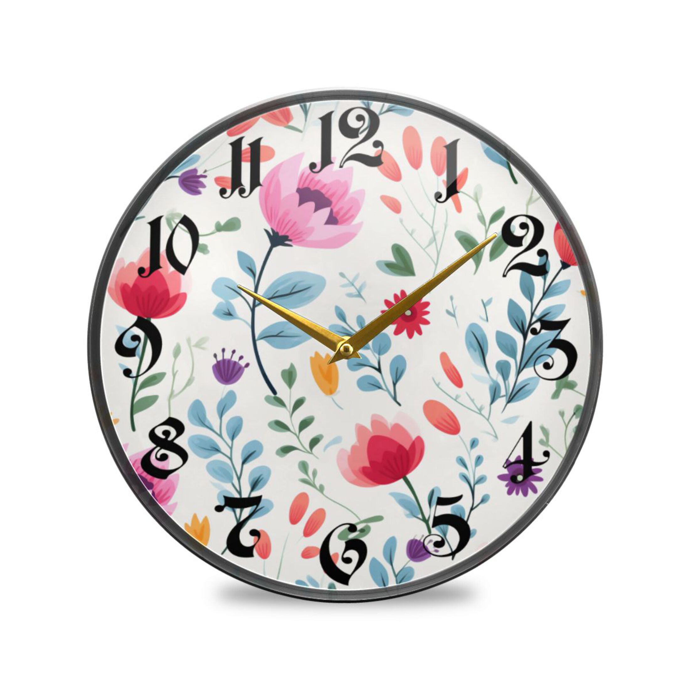 12" Round Silent Wall Clocks Flowers Floral Acrylic Battery Operated ...