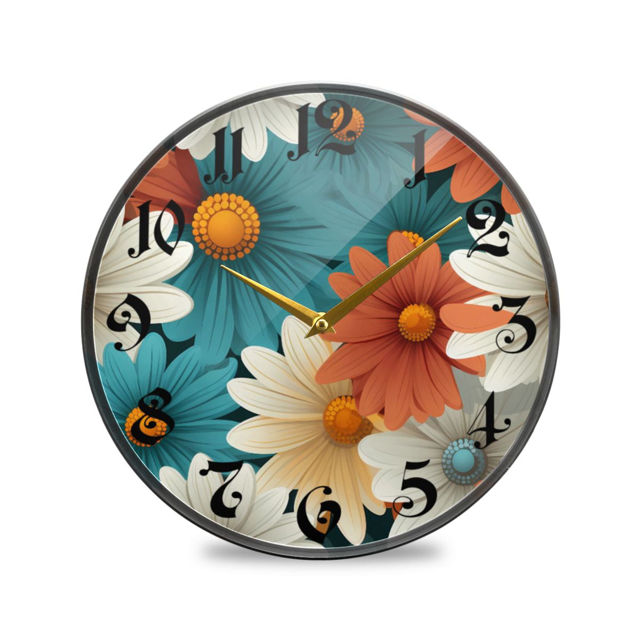 12" Round Silent Wall Clocks Flowers Plants Acrylic Battery Operated ...