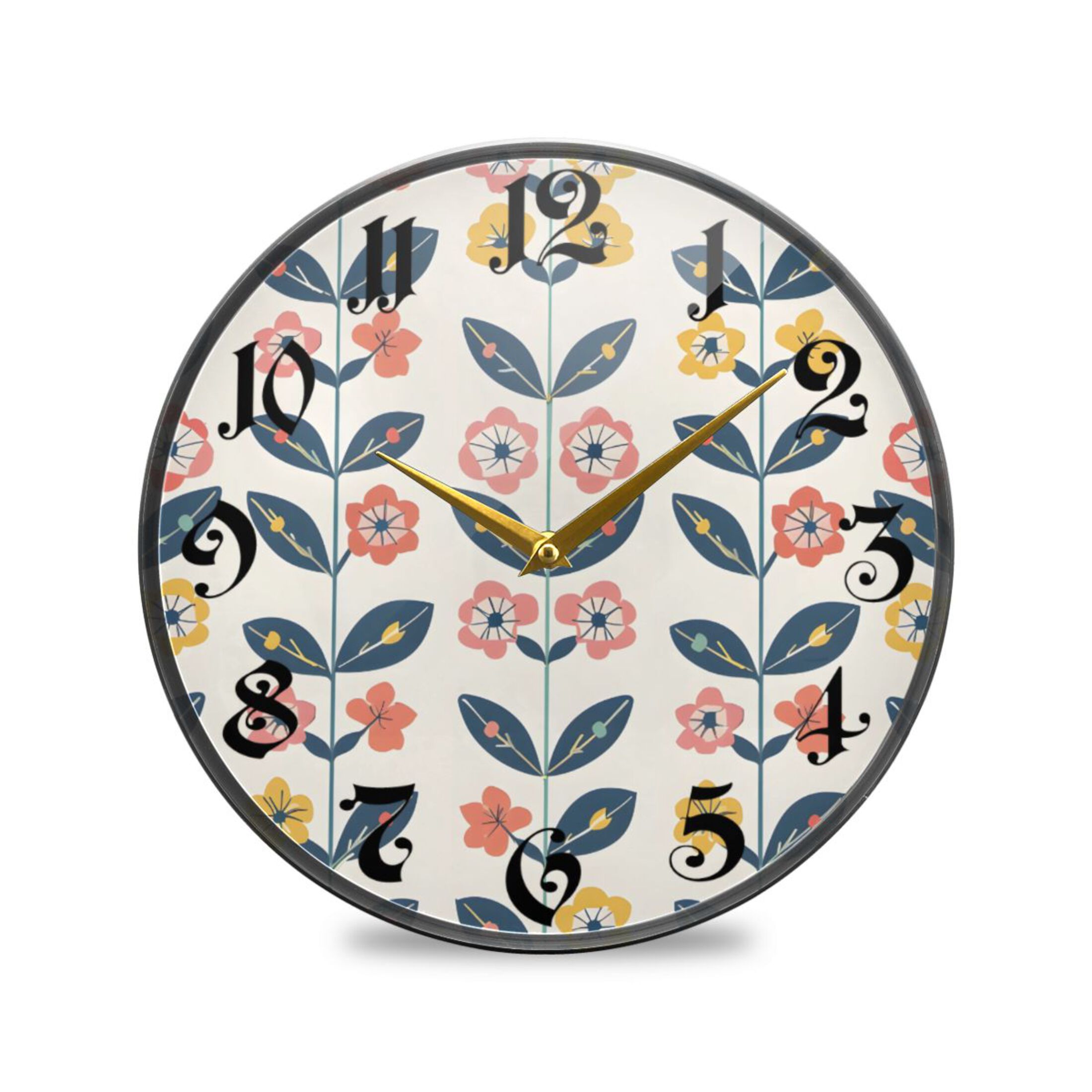 12" Round Silent Wall Clocks Flowers and Leaf Acrylic Battery Operated ...